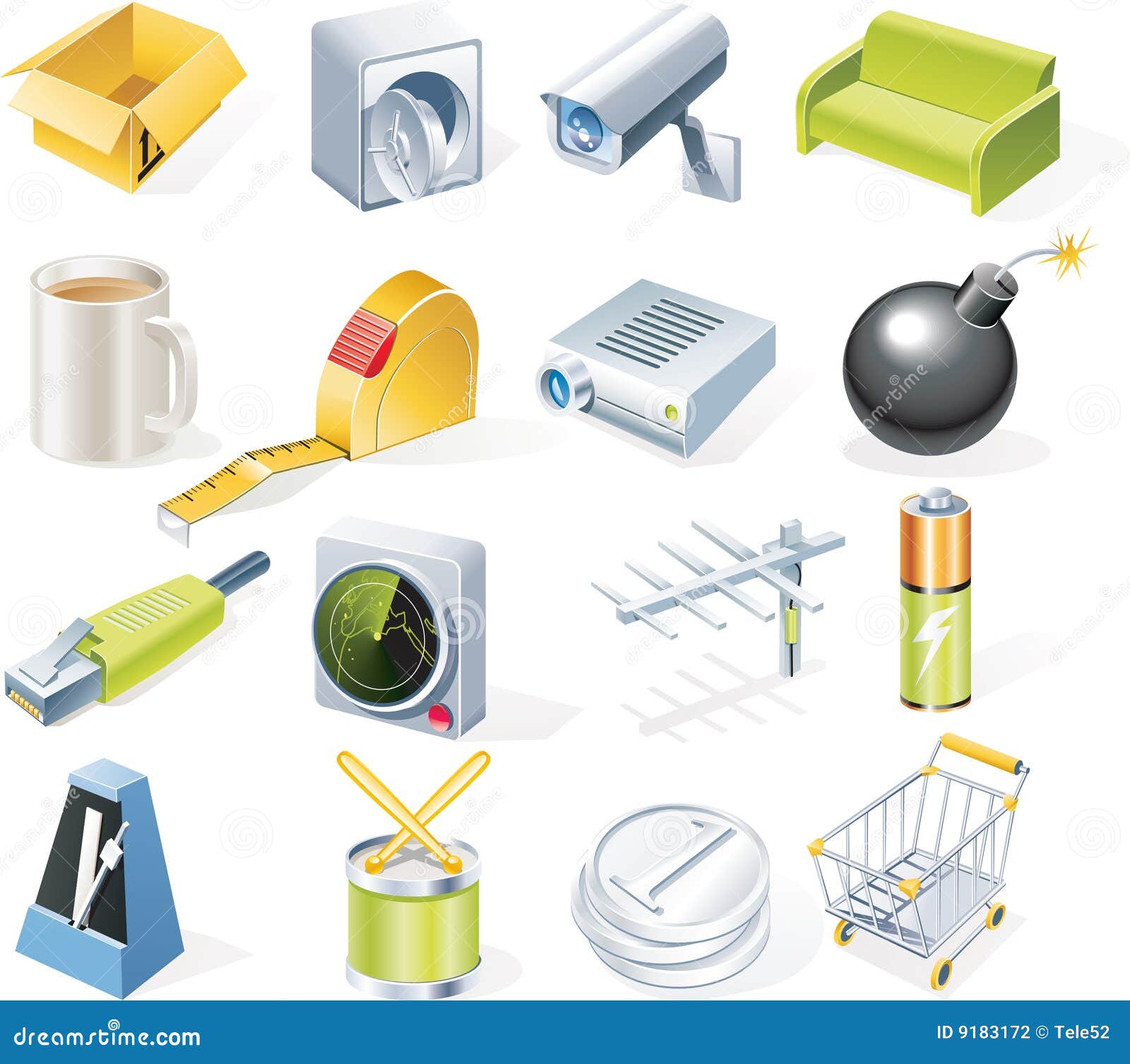 Vector Objects Icons Set. Part 9 Stock Vector - Illustration of bomb ...