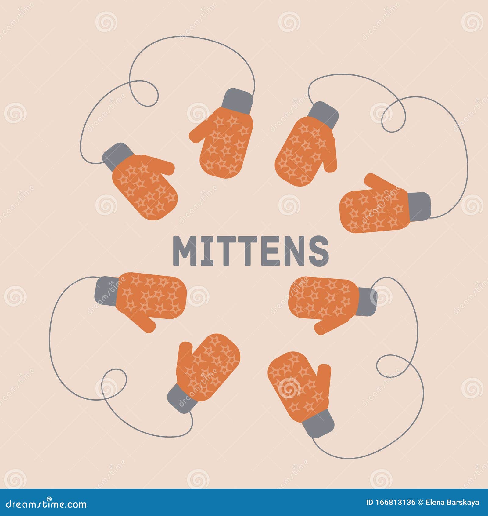 Four Pairs of Orange Mittens with Text in the Middle Stock Vector ...