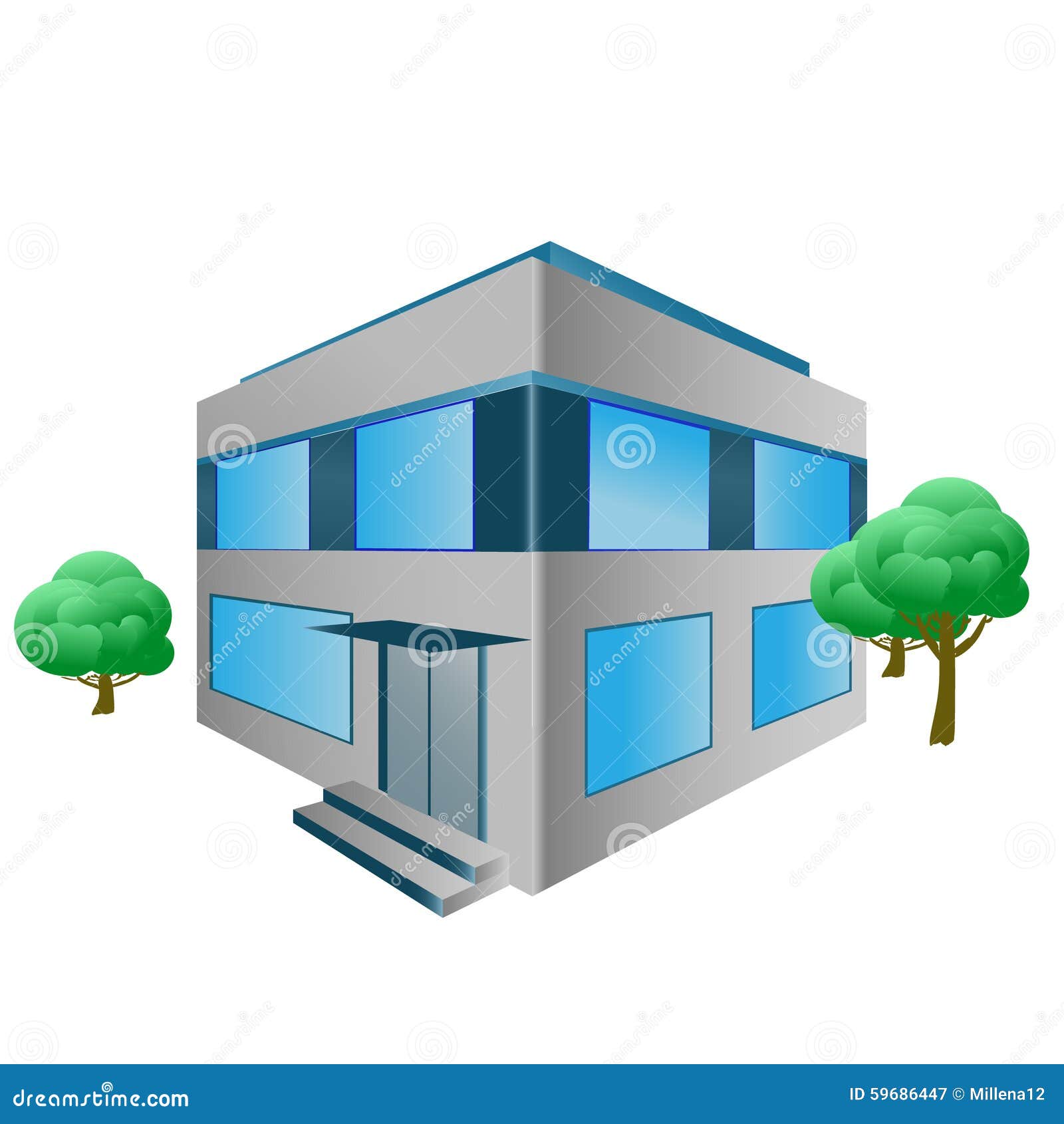 Vector Office Building with Trees Stock Vector - Illustration of modern ...