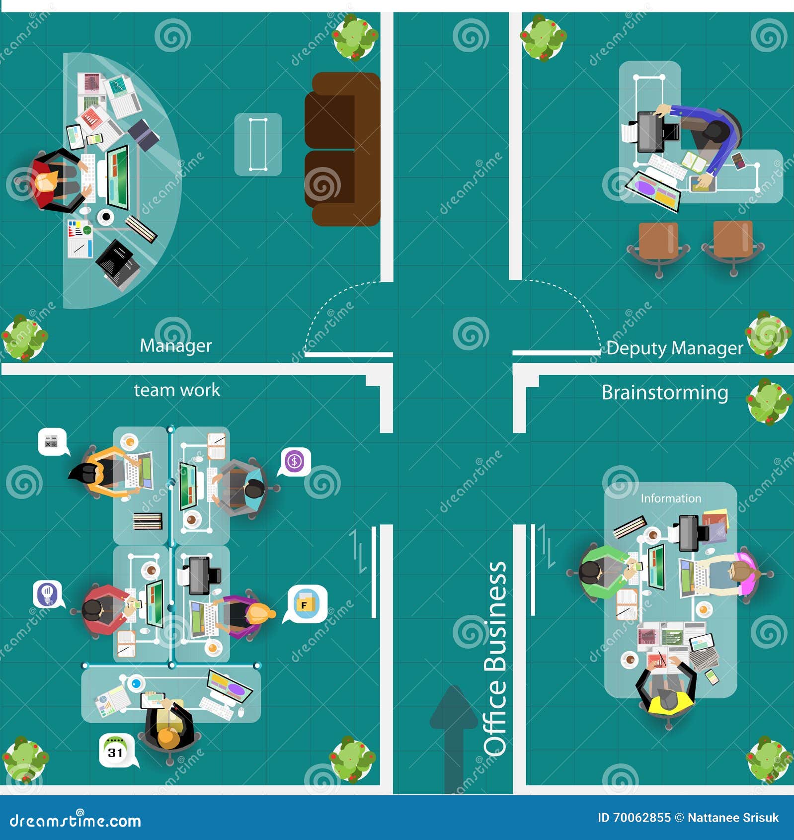 Vector Office Business Work Places and Plan Design for Team Work Stock ...