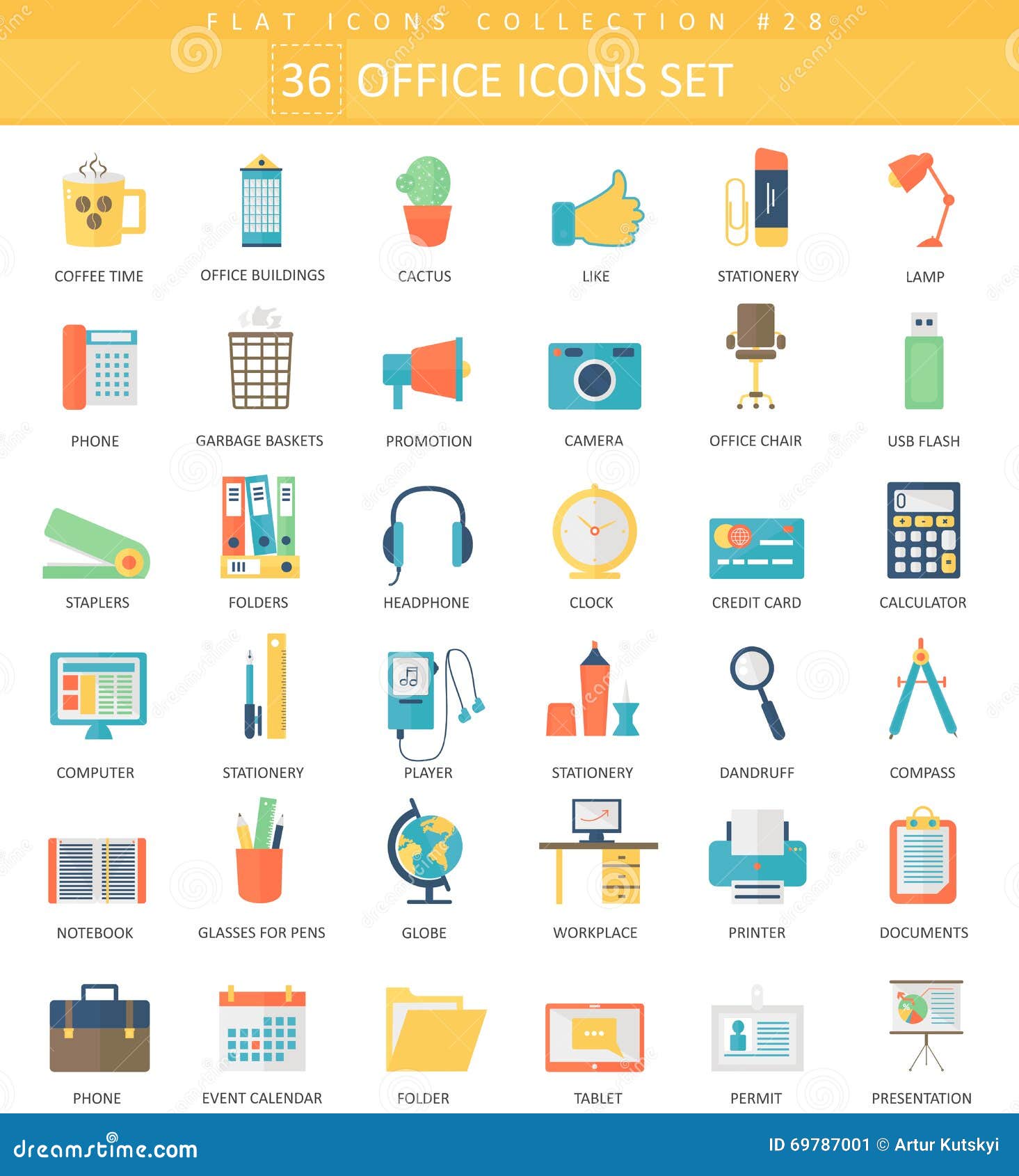 Vector Office Color Flat Icon Set. Elegant Style Design. Stock Vector ...