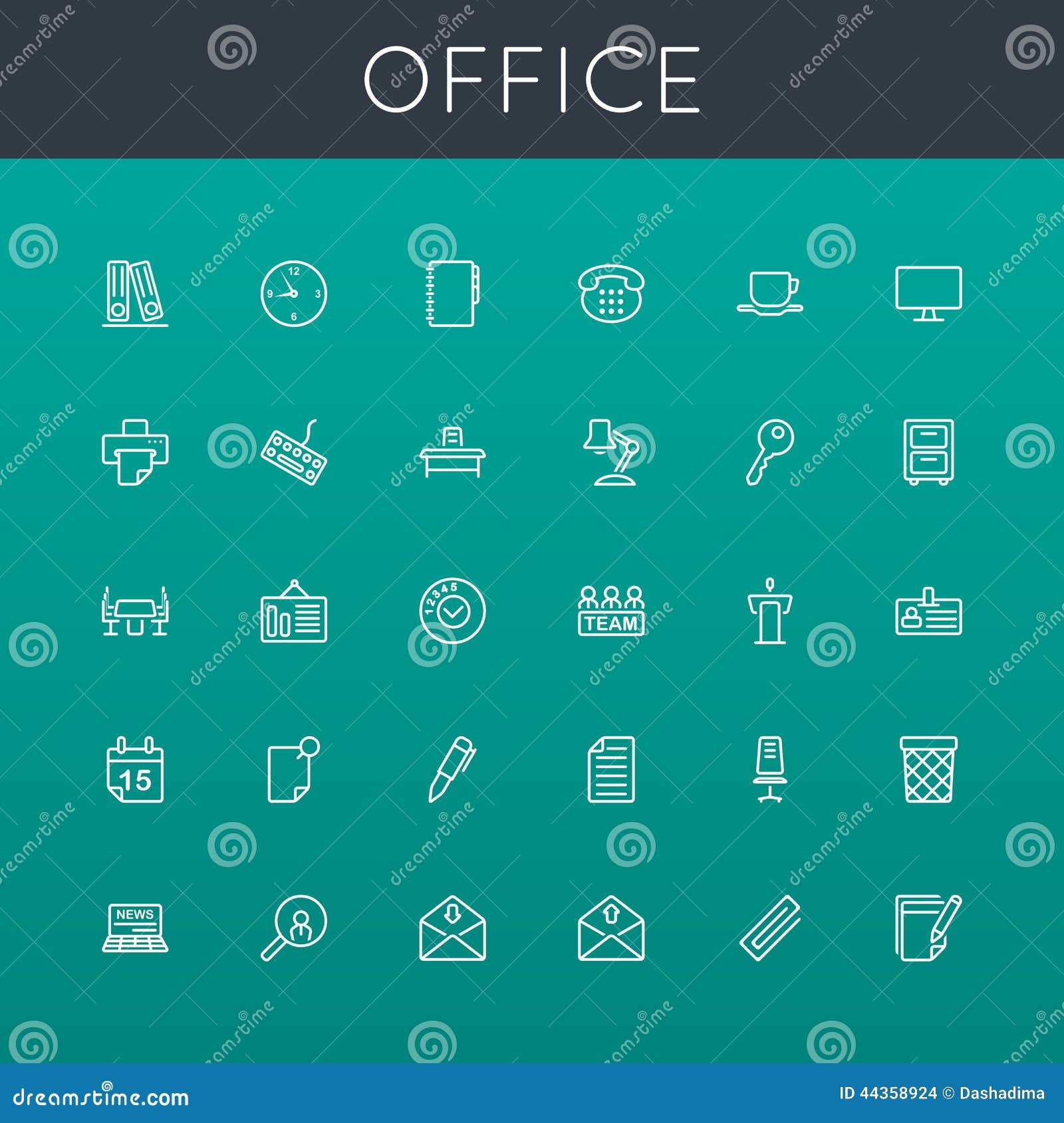 Office Line SIGNED Icon Set, Workspace Symbols Collection, Vector ...