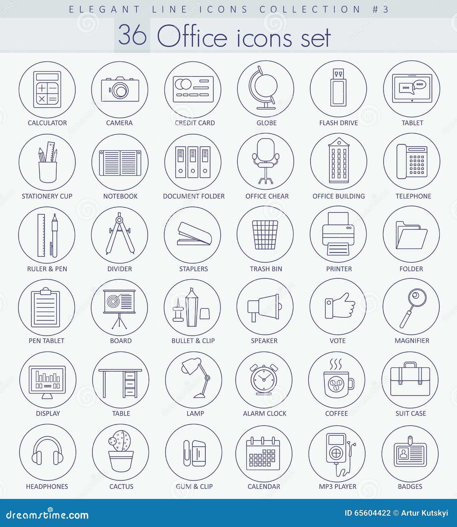 Vector Office Outline Icon Set. Elegant Thin Line Style Design. Stock ...