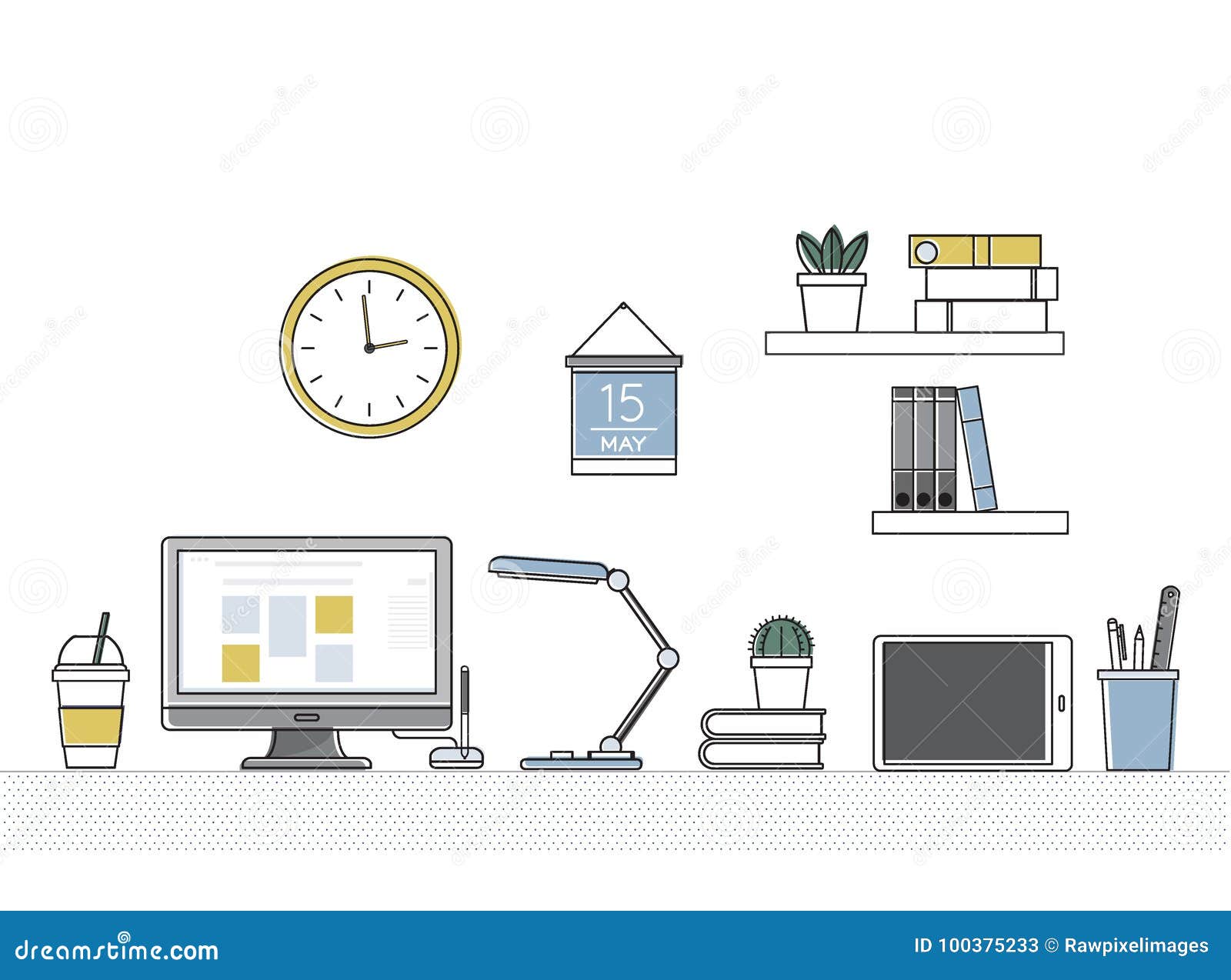 Vector of Office Supplies Equipment Stock Vector - Illustration of ...
