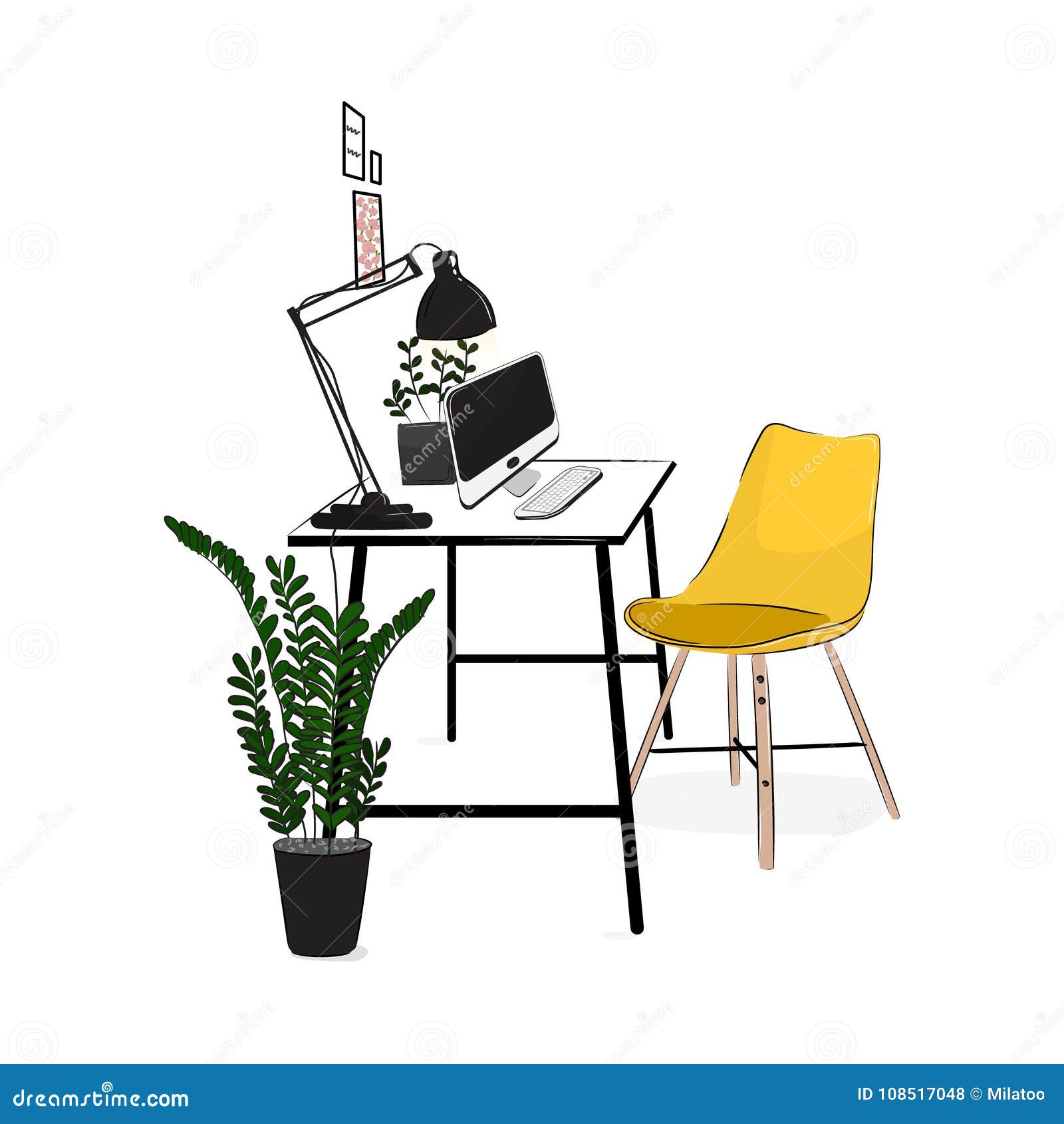 Creative Workspace With Animated Character Working On Computer In A ...
