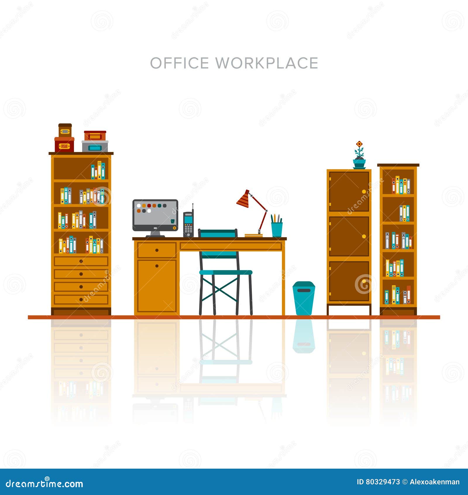 Vector Office Workplace Scene Template in Flat Style Stock Vector ...