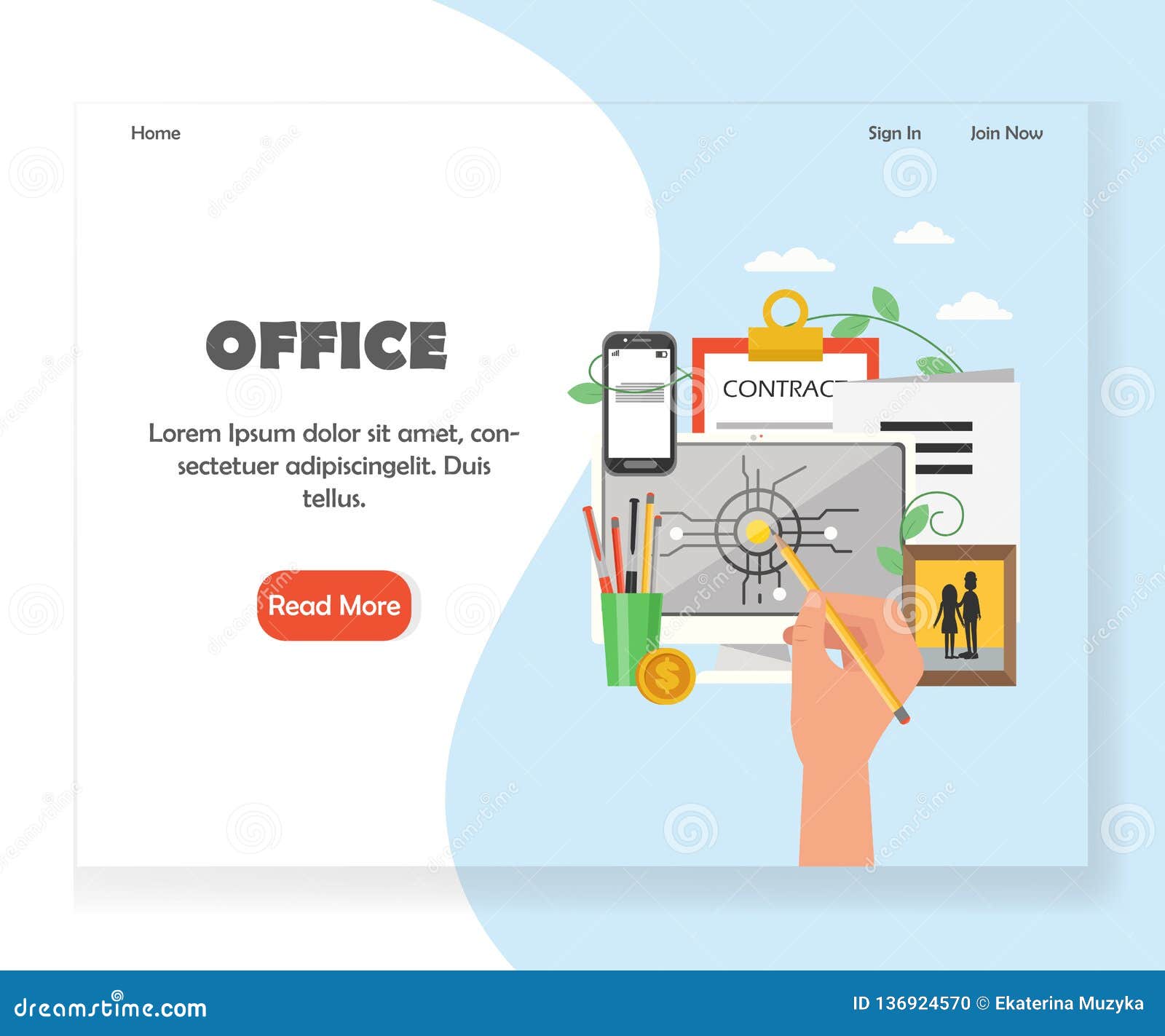 Vector Office Workspace Website Landing Page Design Template Stock ...