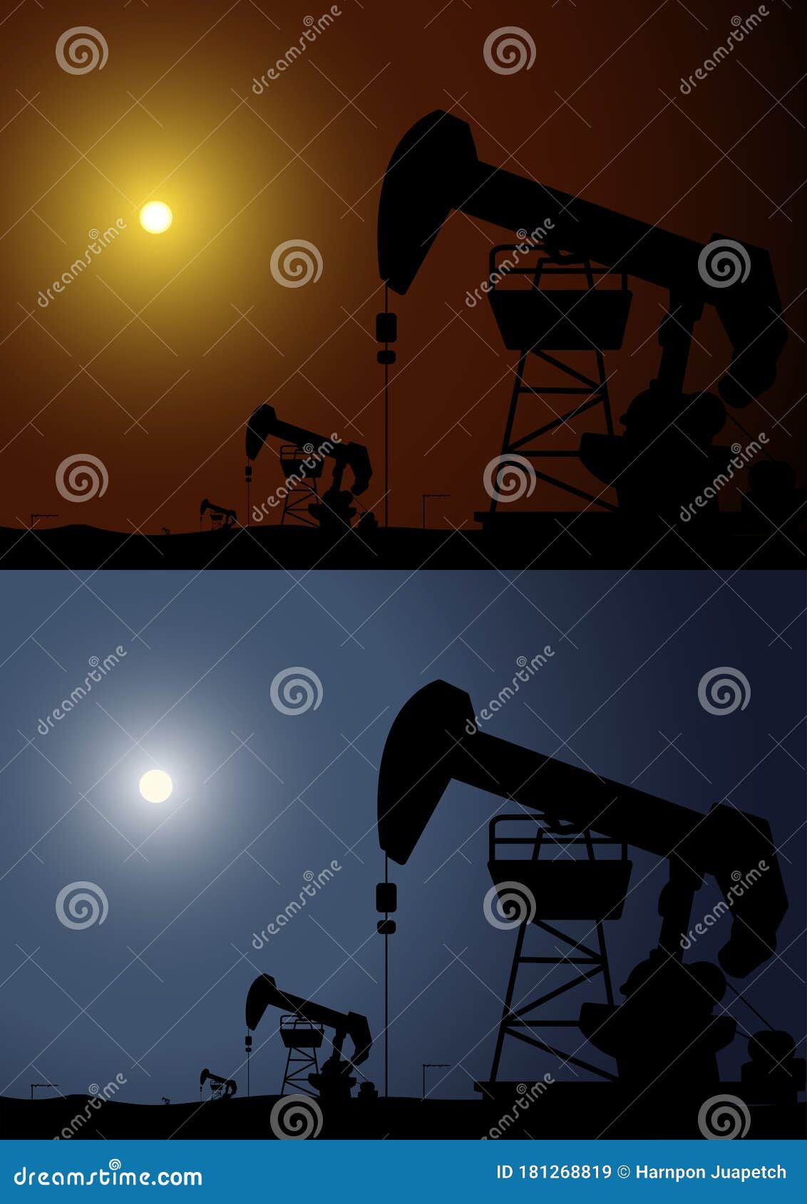 Vector of Oil Pumping Station in Day and Night Stock Vector ...