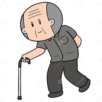 Vector of Old Man Using Cane Stock Vector - Illustration of draw ...