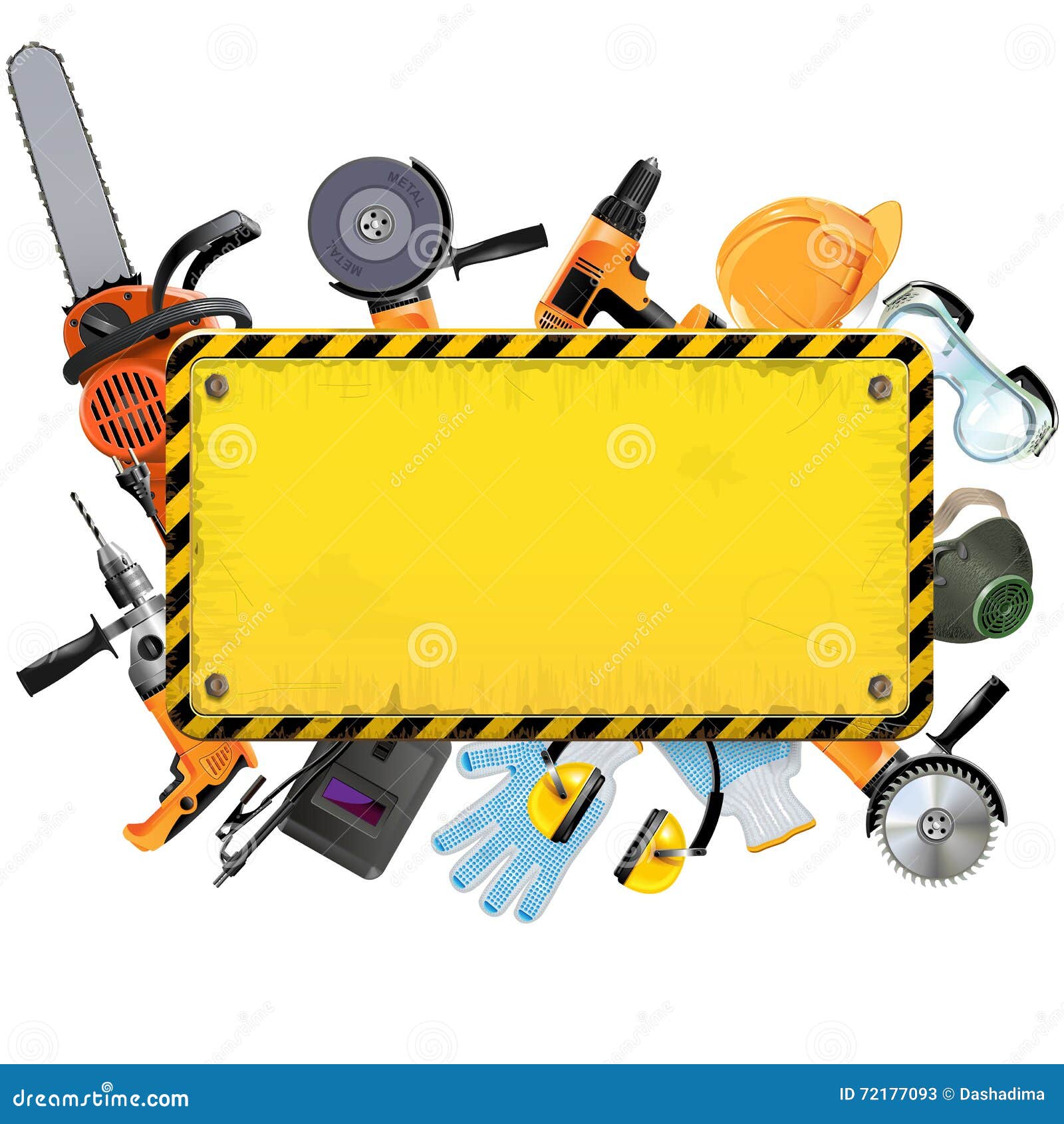 Vector Old Yellow Frame with Tools Stock Vector - Illustration of muffs ...