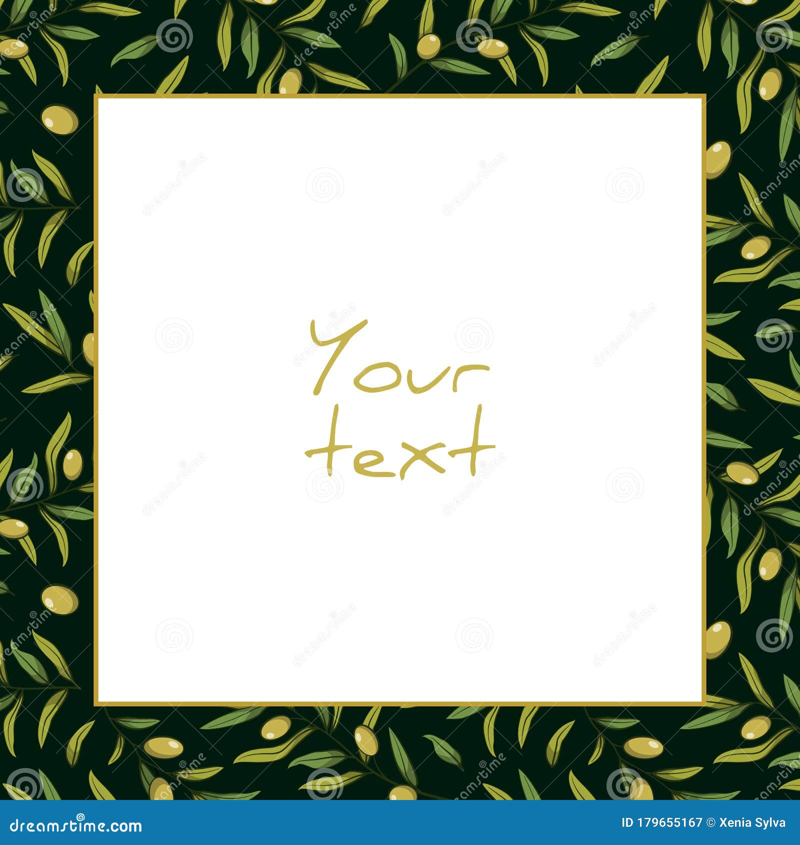 Vector Olive Frame; Square Frame with Green Olives and Greenery on Dark ...
