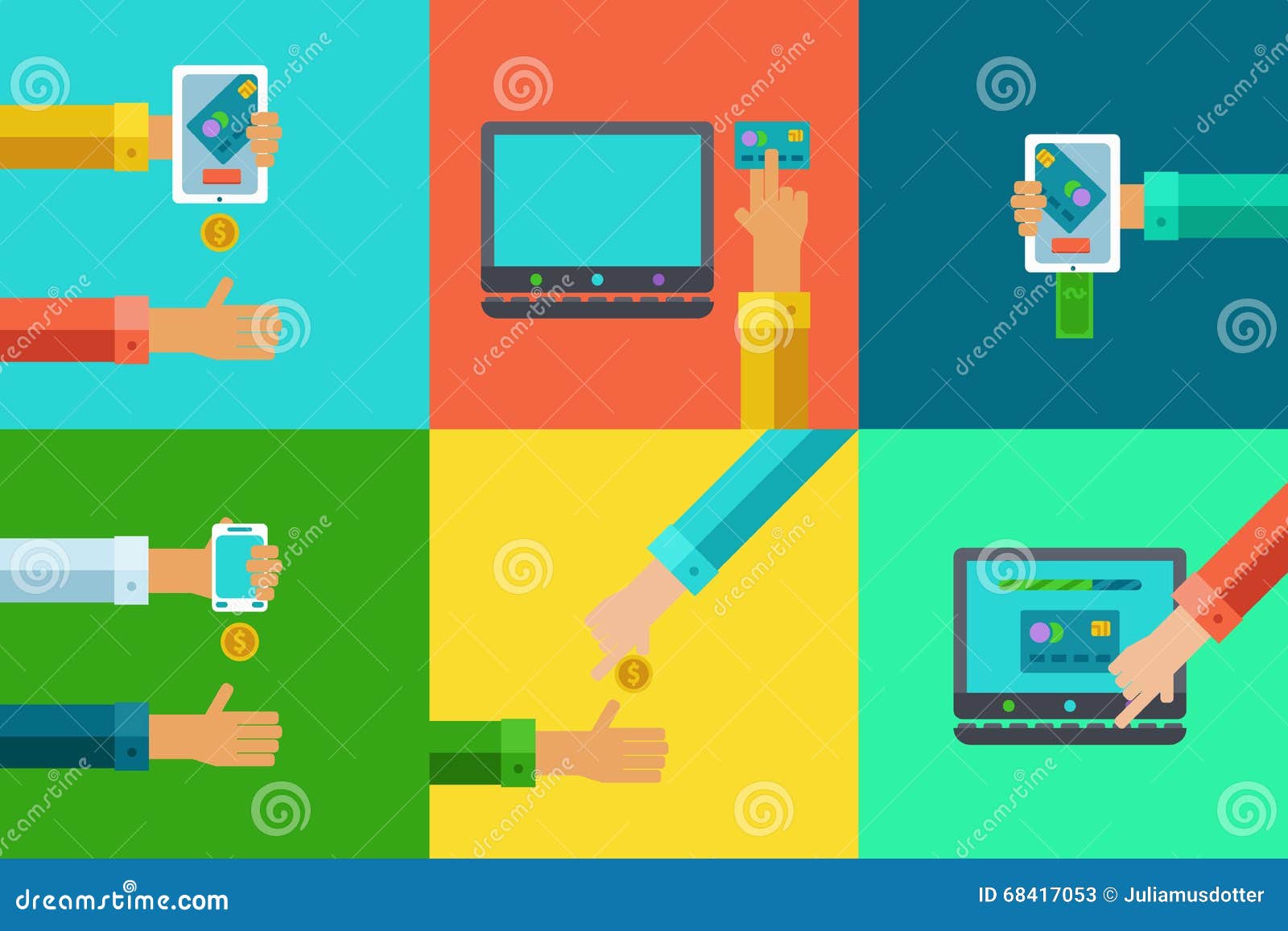 Vector Online Banking Concepts Set - Pay and Receive Money Using Mobile ...