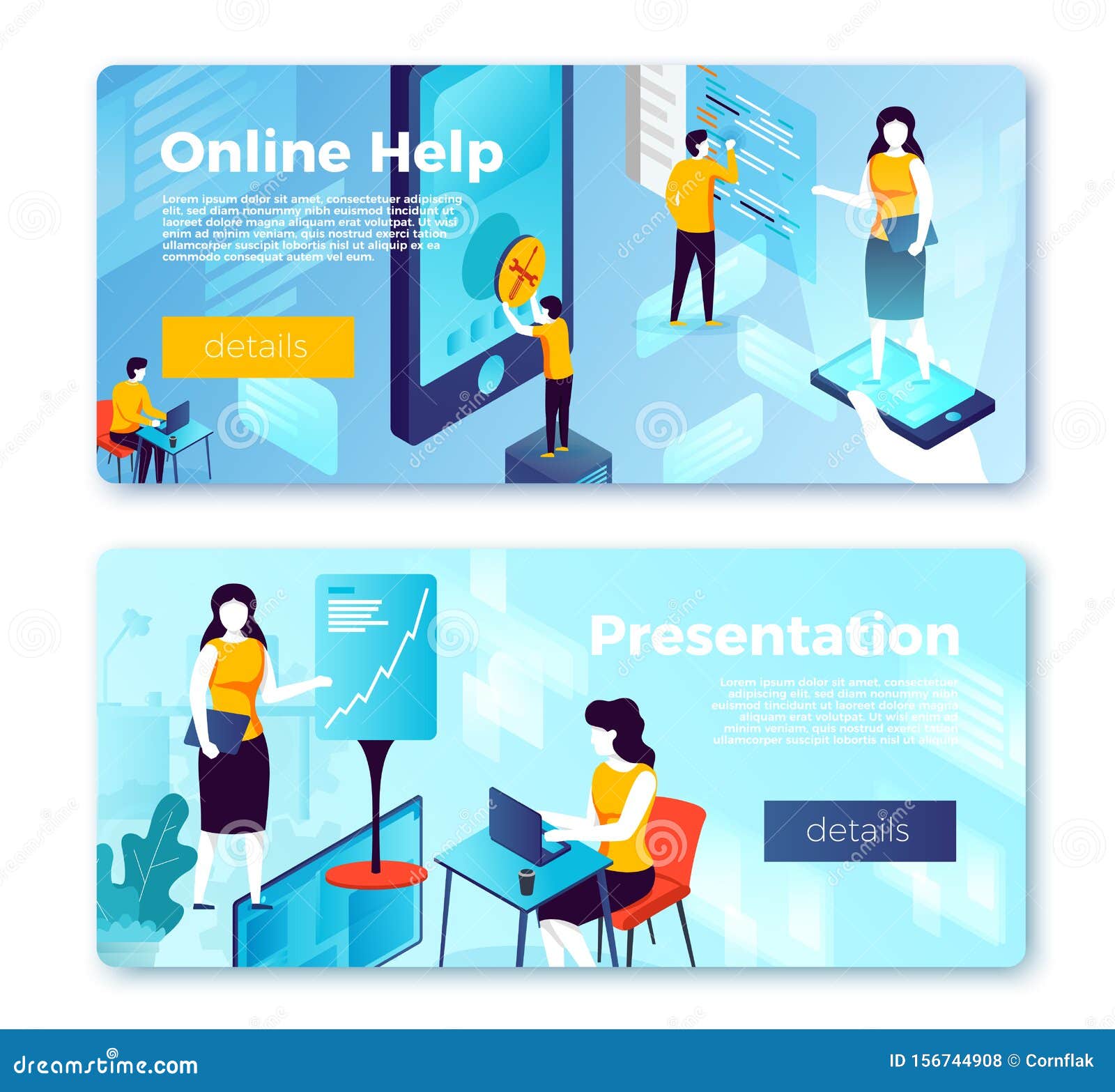Vector Online Help, Presentation Service Banners Stock Vector ...
