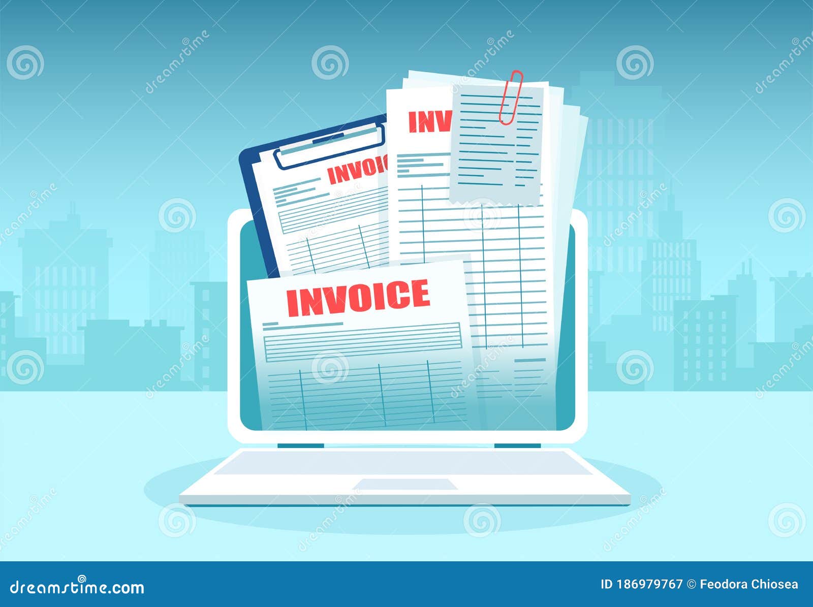 Vector of Online Invoice with Bills Coming Out of Laptop Stock Vector ...