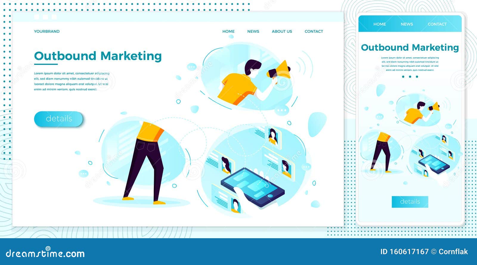 Vector Online Outbound Marketing Man with Speaker Stock Vector ...