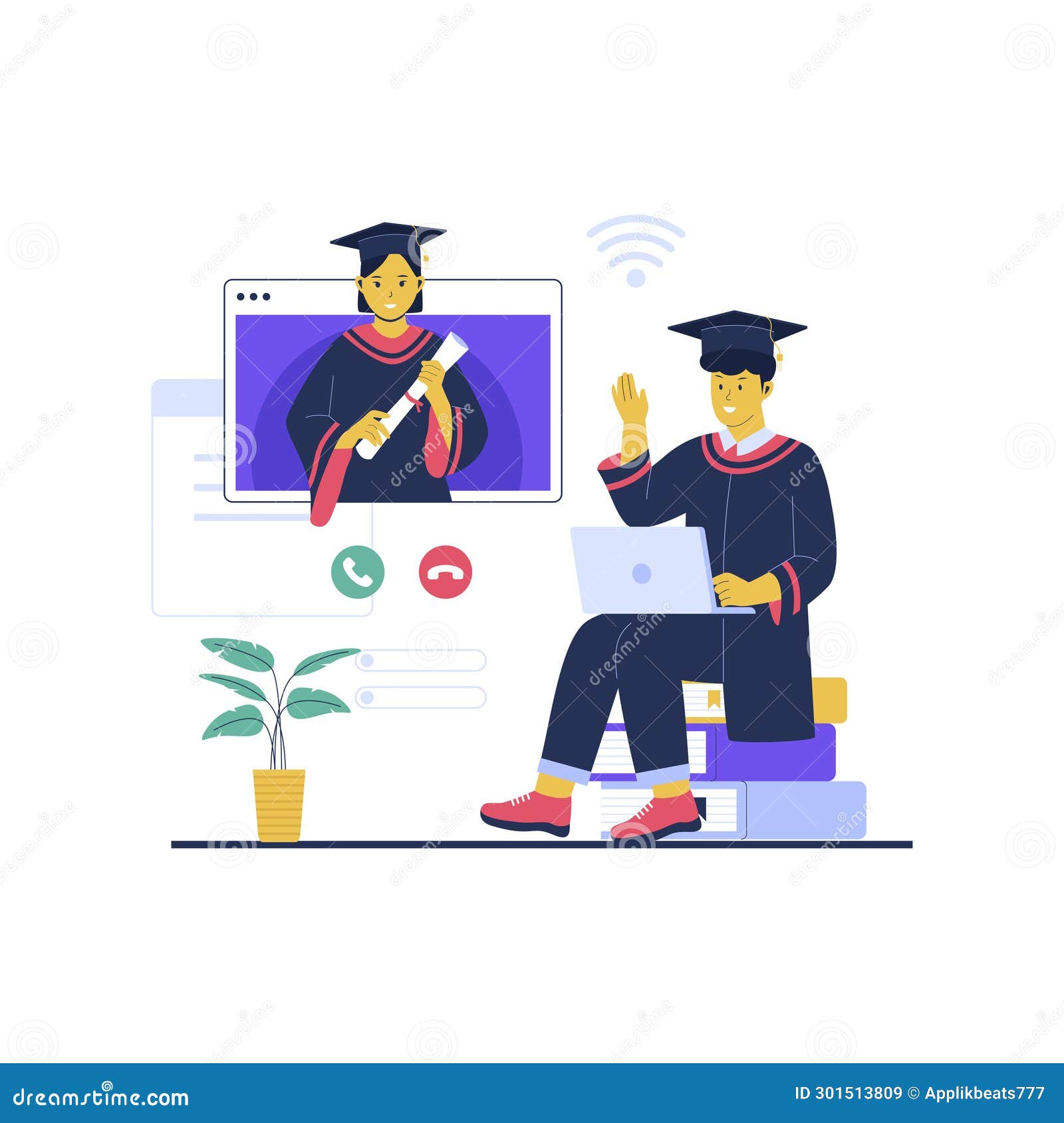Virtual Graduation Ceremony. Graduates In Graduating Clothing ...