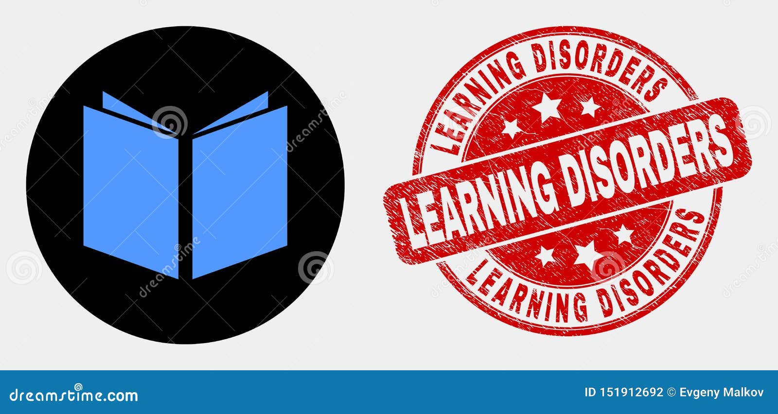 Vector Open Book Icon and Grunge Learning Disorders Stamp Seal Stock ...