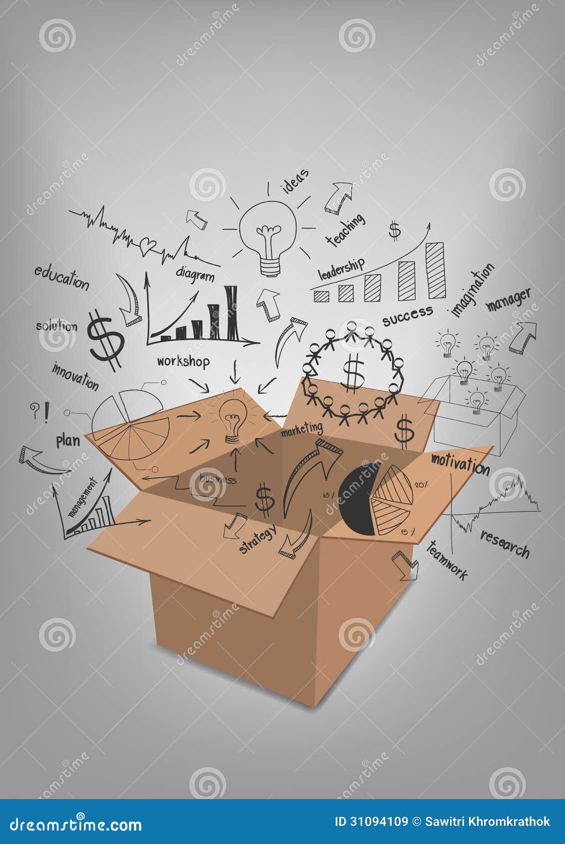 Vector Open Box Drawing Business Strategy Plan Con Stock Vector ...