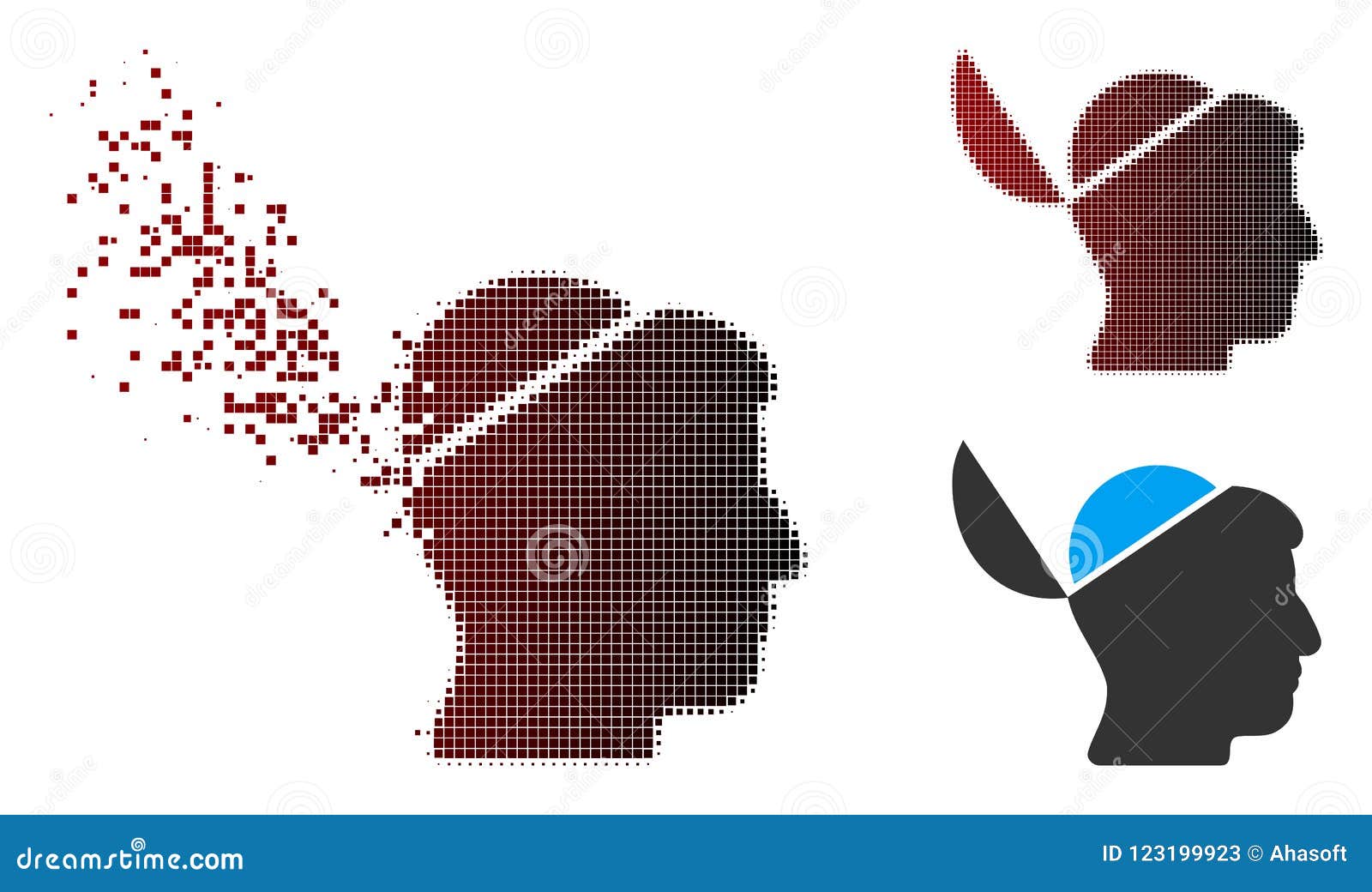 Dissolving Pixel Halftone Open Brain Icon Stock Vector - Illustration ...