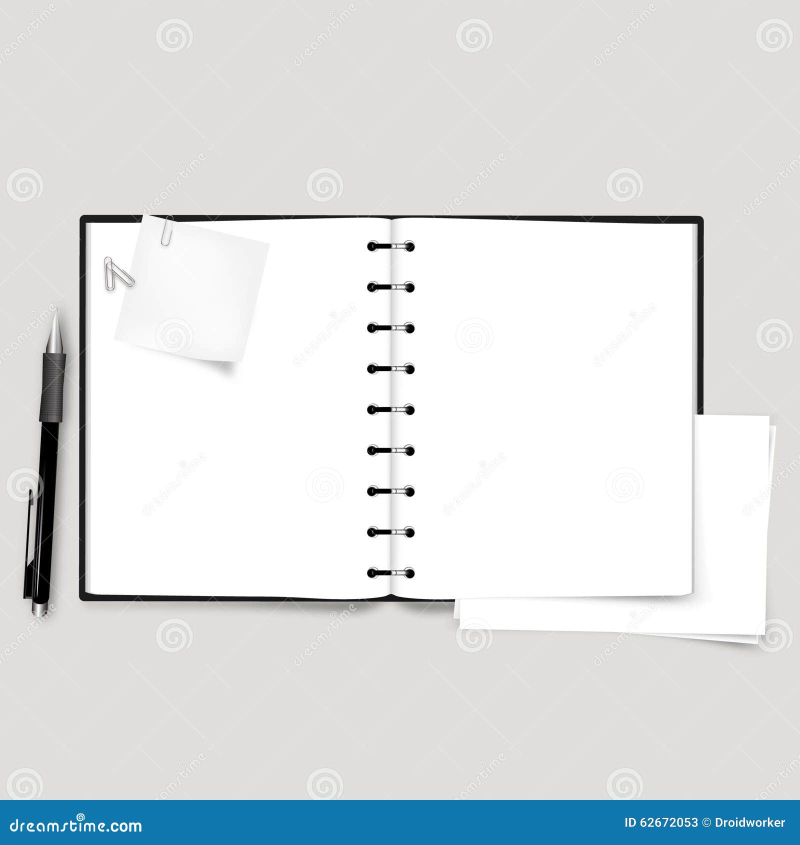 Vector Open Notebook, with Paper Sheet and Note Paper Stock ...