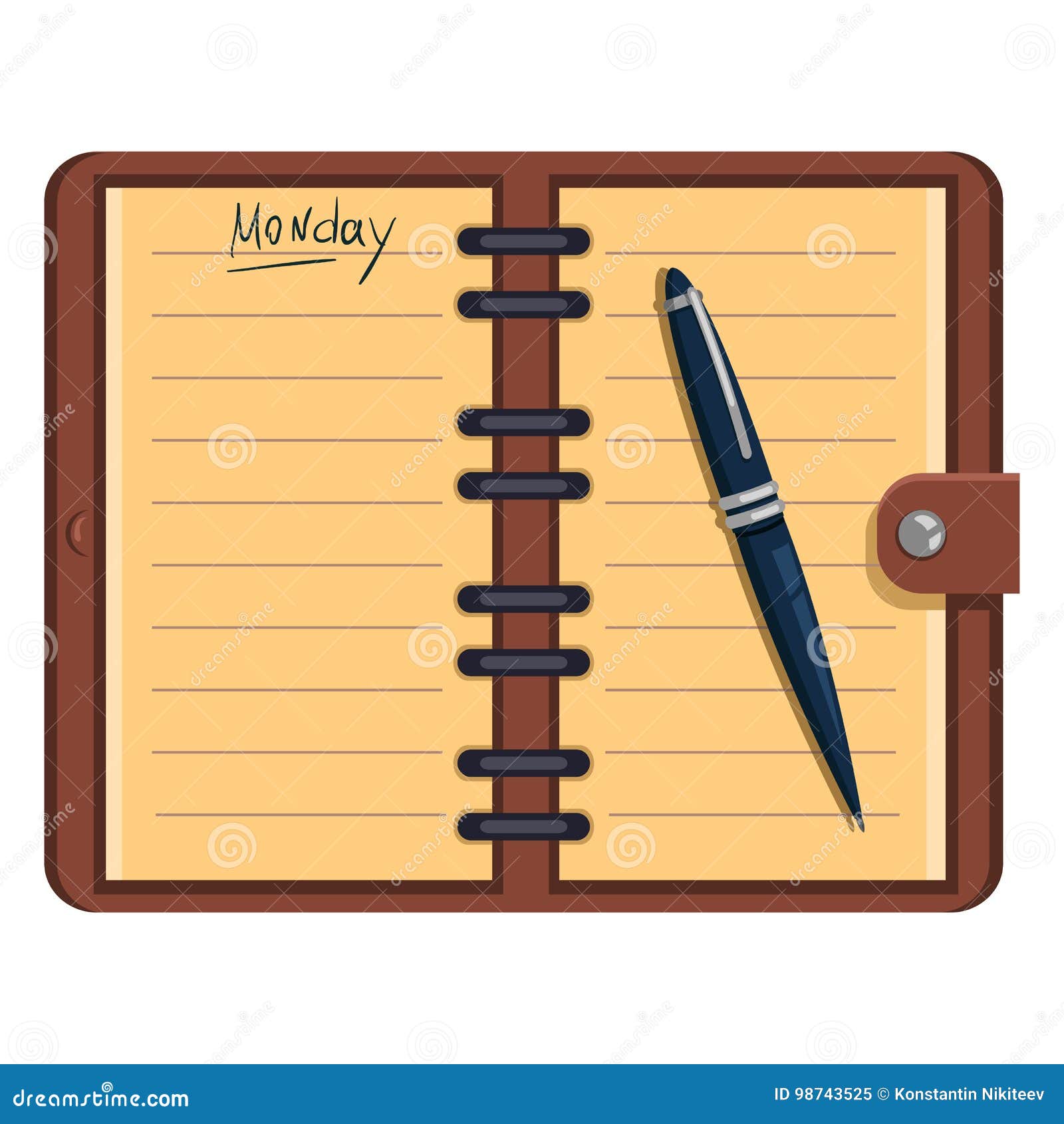 Vector Open Organizer with Pen and Text: Monday Stock Vector ...