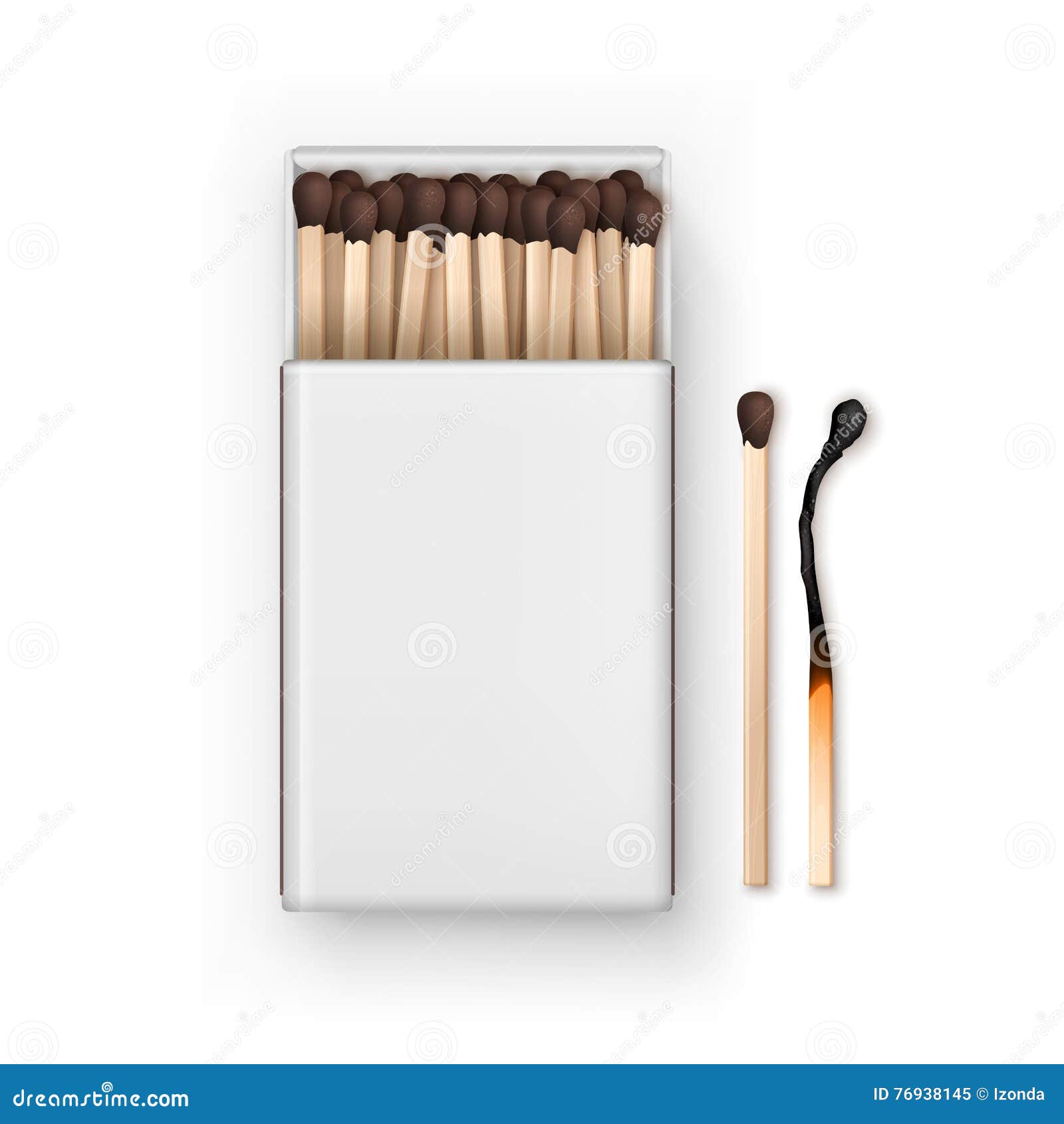 Vector Opened Blank Box of Brown Matches with Burned Match Top View on ...