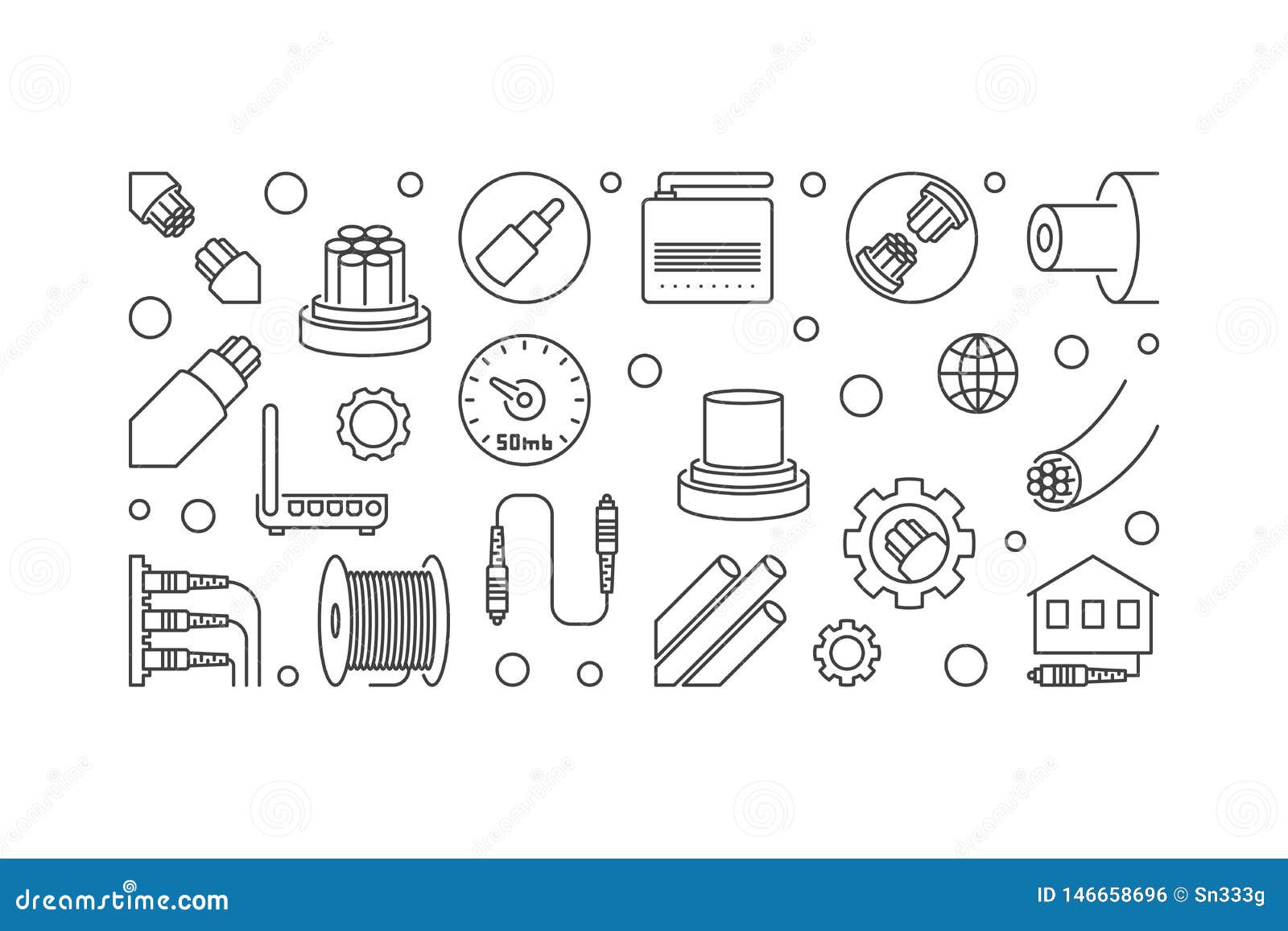 Vector Optical Fiber Horizontal Illustration in Outline Style Stock ...