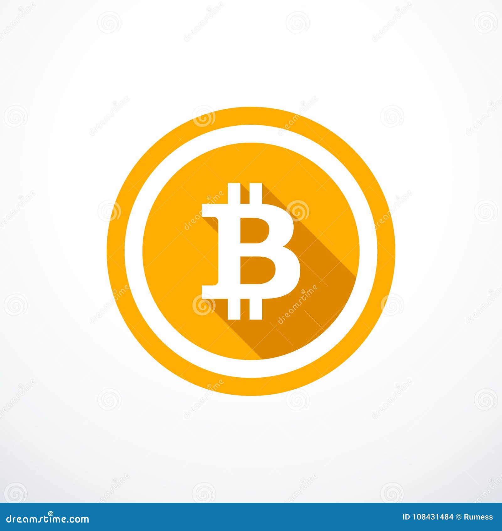Vector Orange Bitcoin Icon Isolated. Bitcoin Flat Icon with Long Shadow ...
