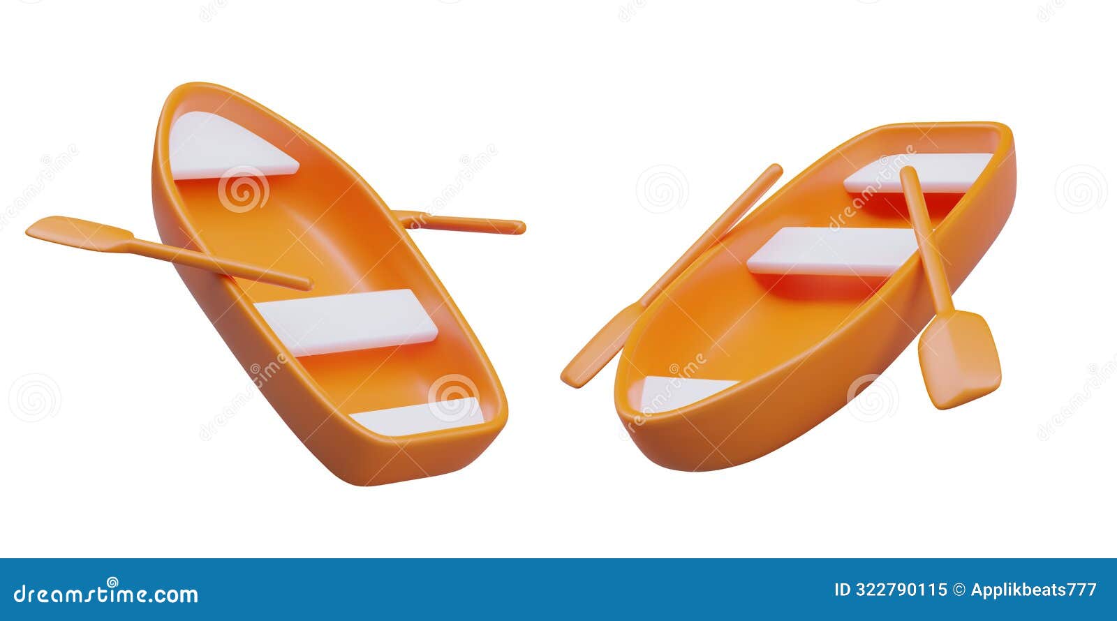 Vector Orange Boat with Oars, View from Different Sides. Realistic ...