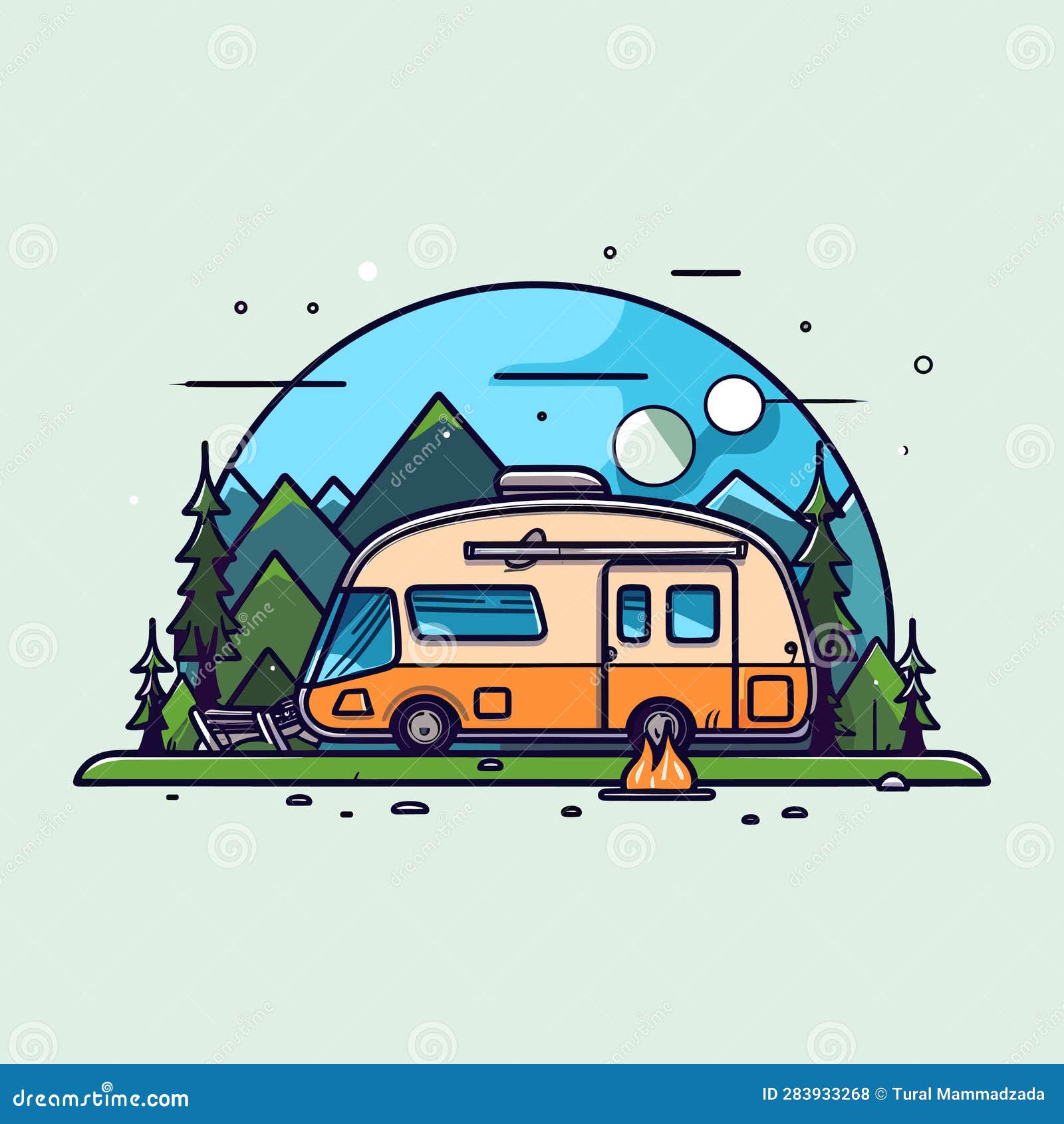 Camper Van Parked On The Edge Of A Tranquil Forest Lake With Woodland ...