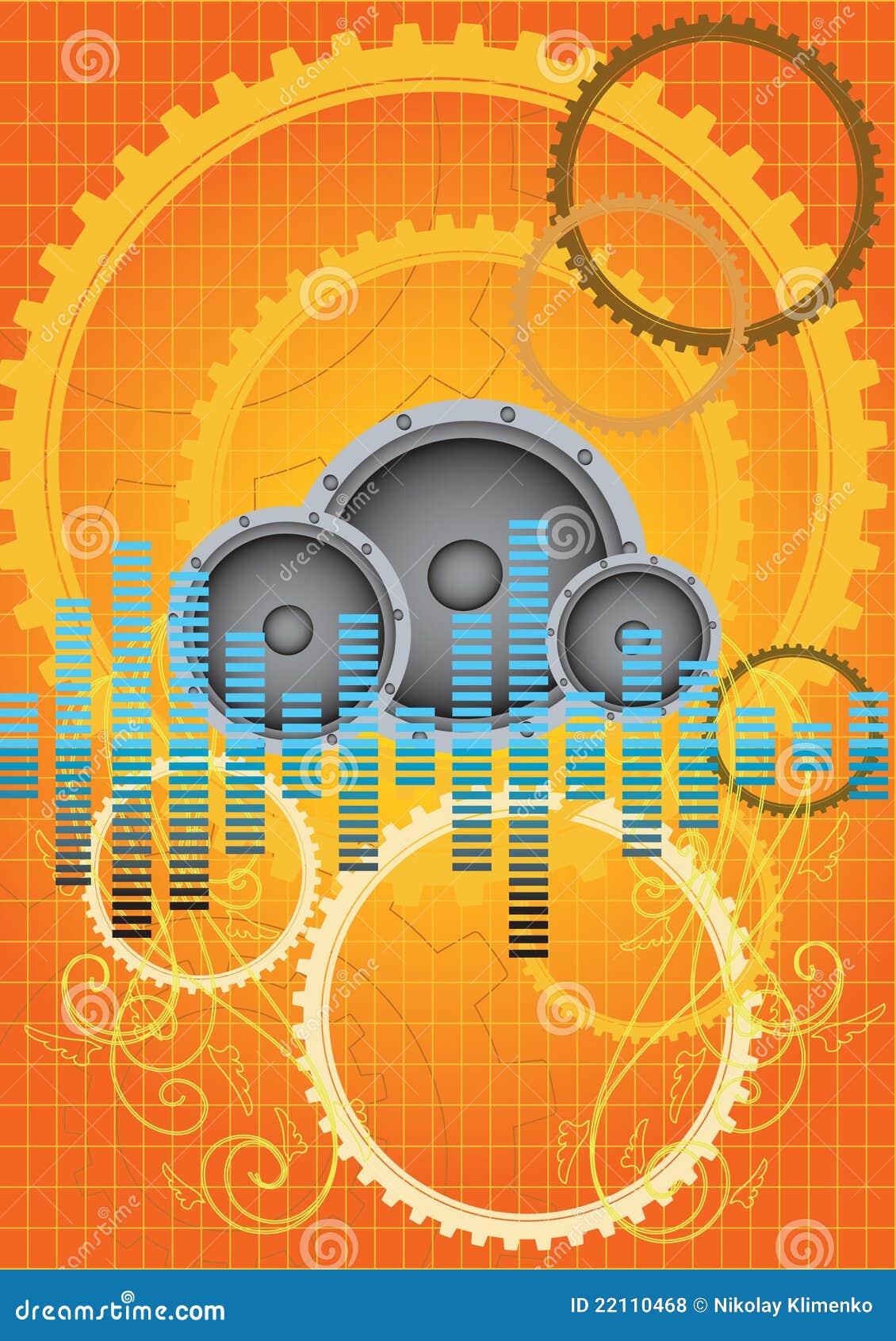 Vector Orange Gears Music Background Stock Vector - Illustration of ...