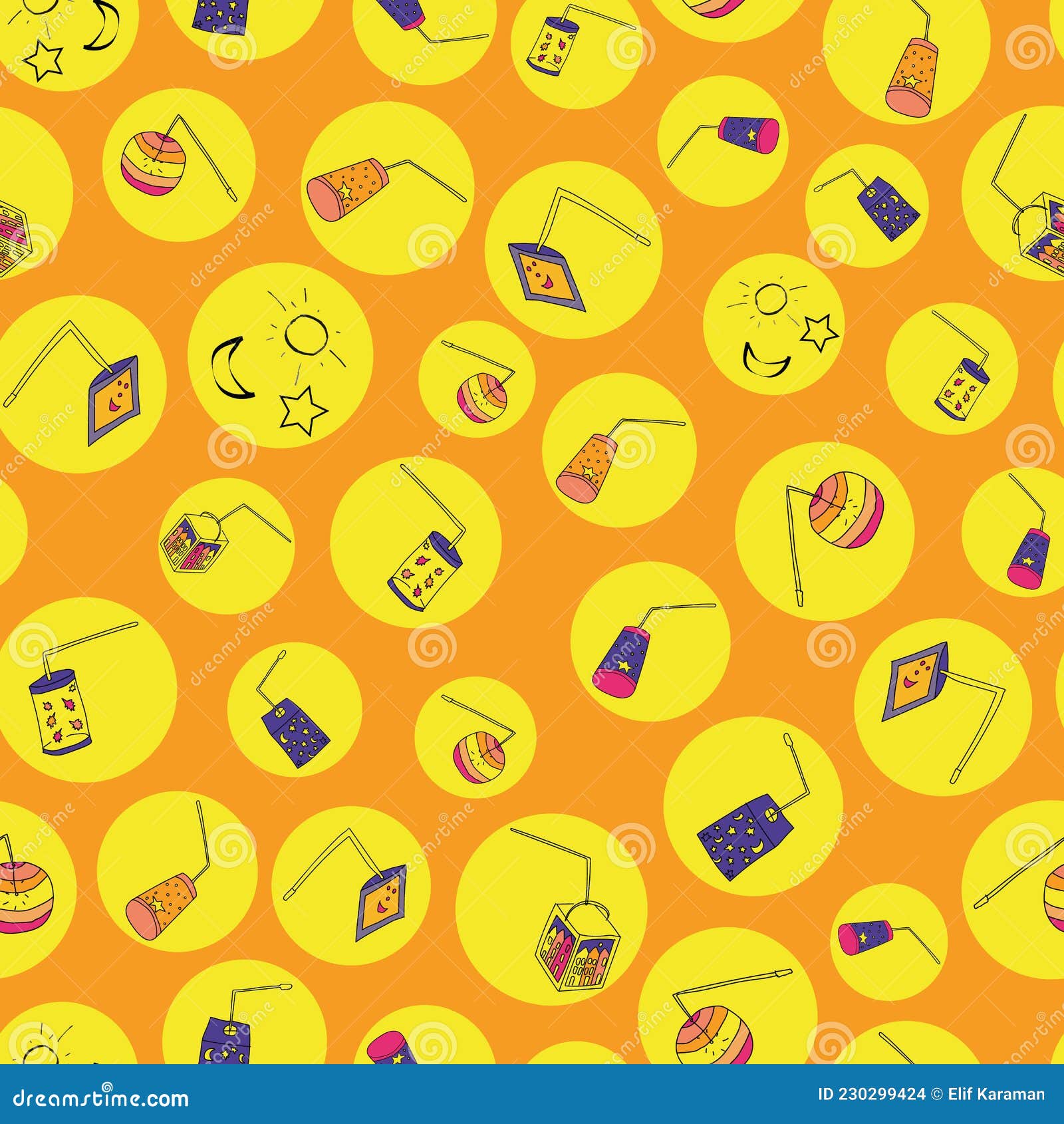 Vector Orange Lantern Festival Doodle Background Pattern Stock Vector ...