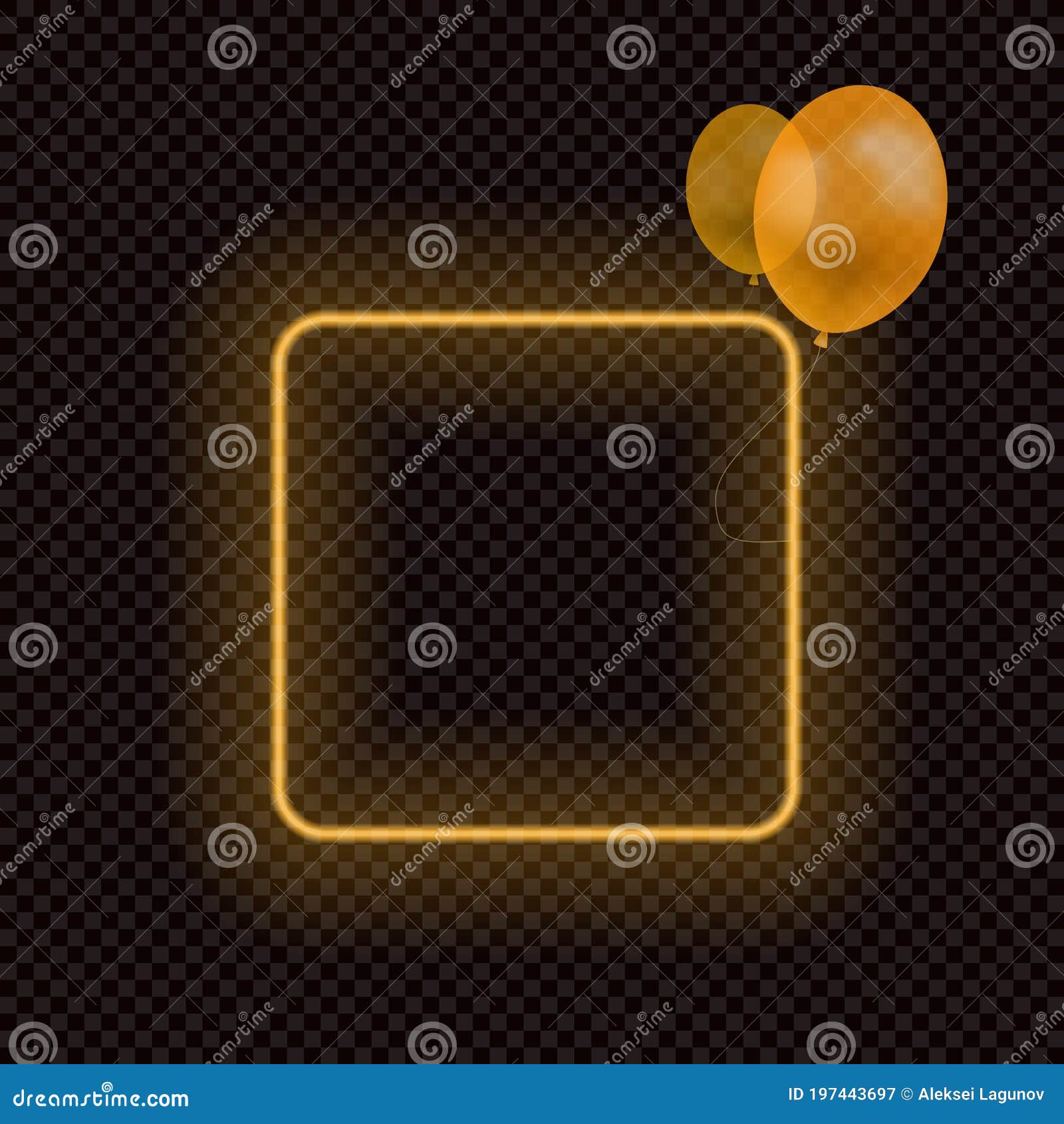 Vector Orange Neon Frame with Balloons Isolated on Dark Transparent ...