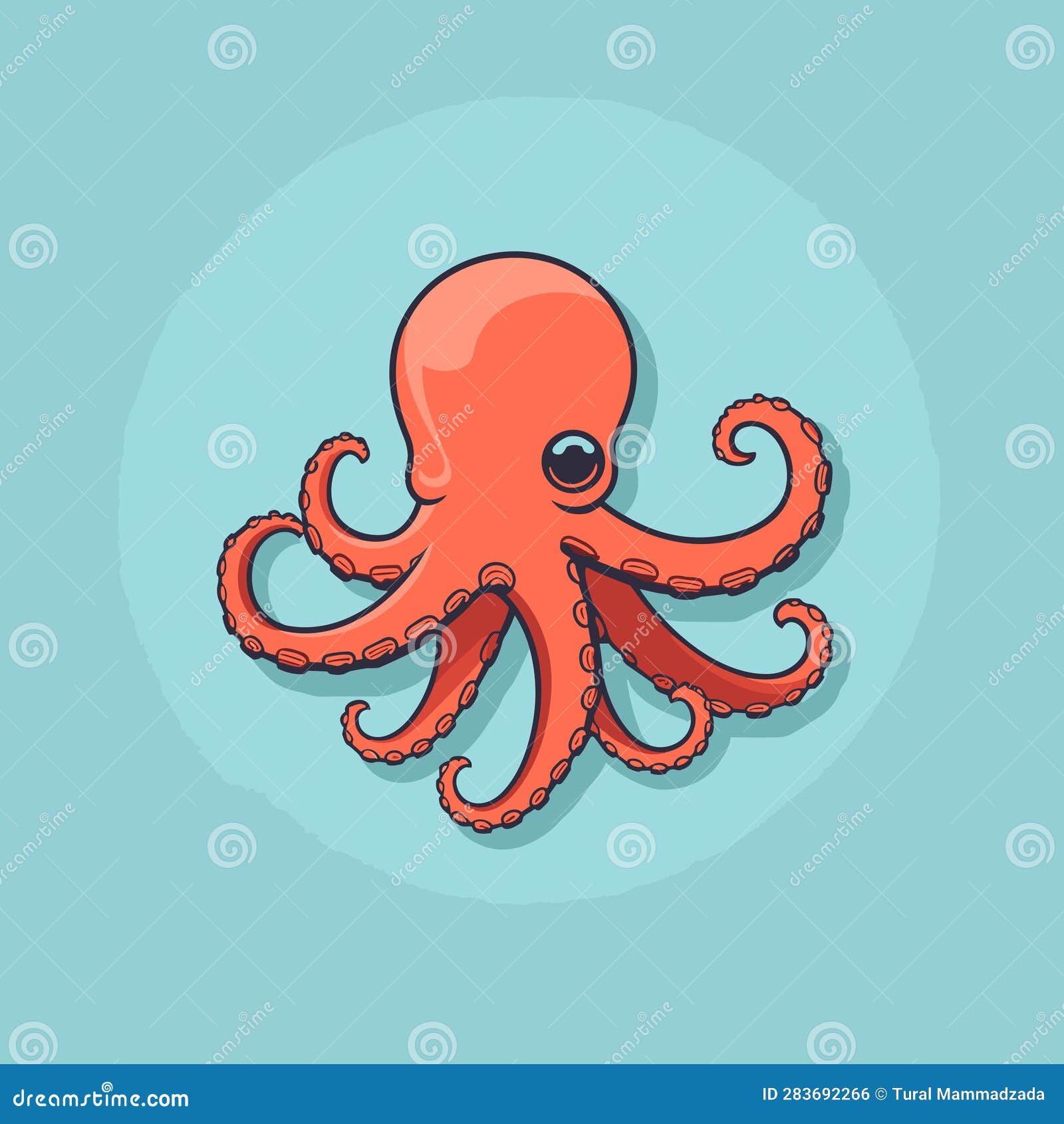 Vector of an Orange Octopus on a Blue Background - Flat Icon Vecto ...