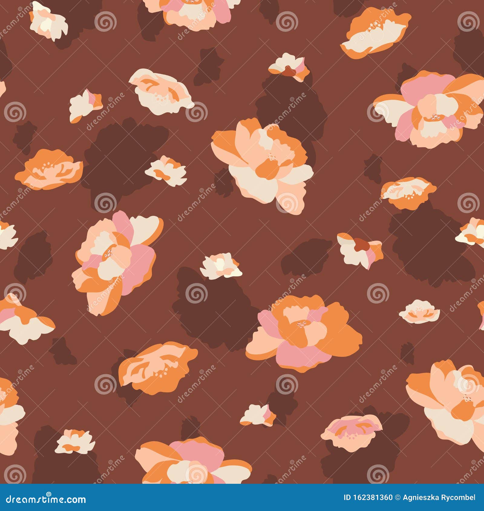Vector Orange Rose Blooms with Spots Seamless Pattern Background. Stock ...