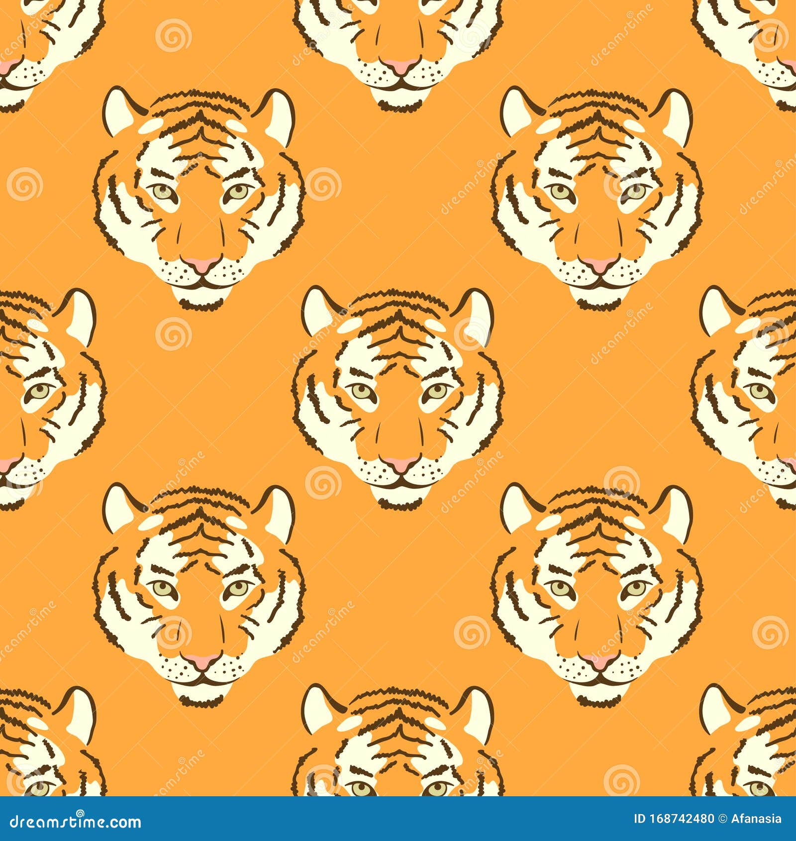 Vector Orange Seamless Pattern with Tiger Heads Stock Vector ...