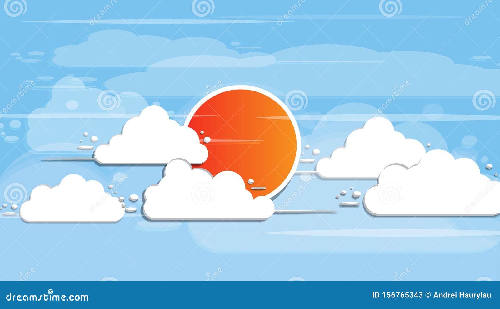 Vector Orange Sol Mot Bakgrund Av Tecknade Moln EPS 10 Vektor ...