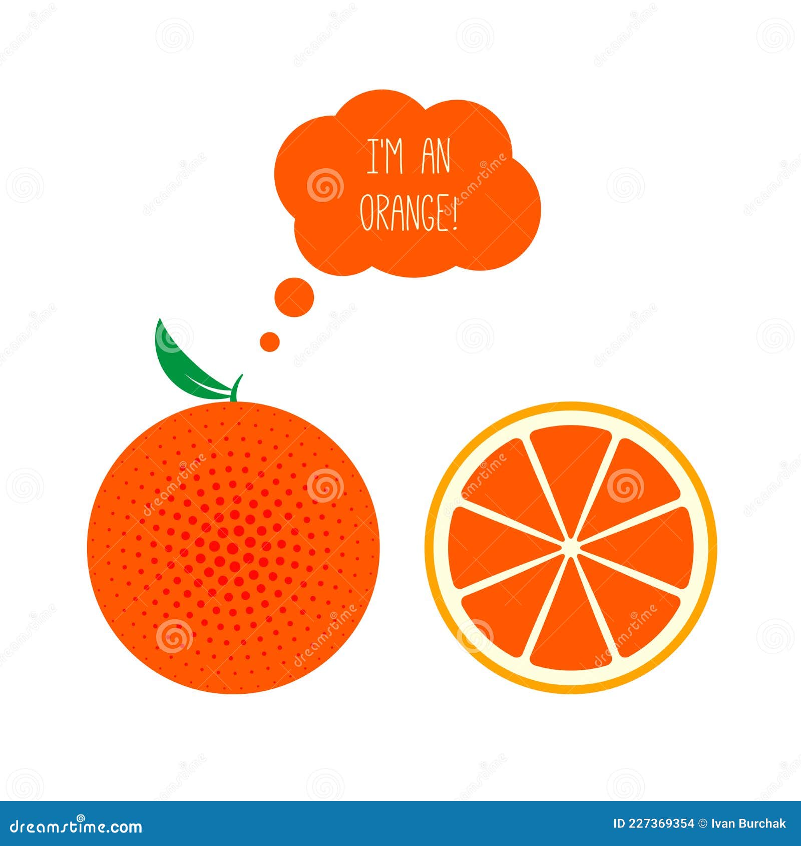 Vector Orange Whole and Half Cut. Thought or Think Bubble Stock Vector ...