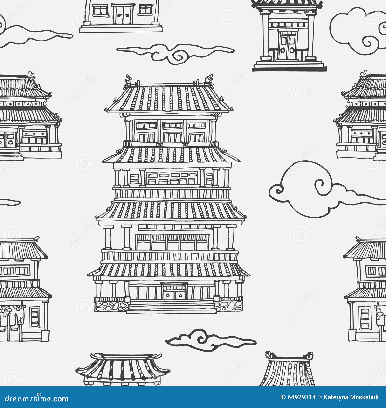 Vector Oriental Seamless Pattern with Asian Architecture Stock Vector ...