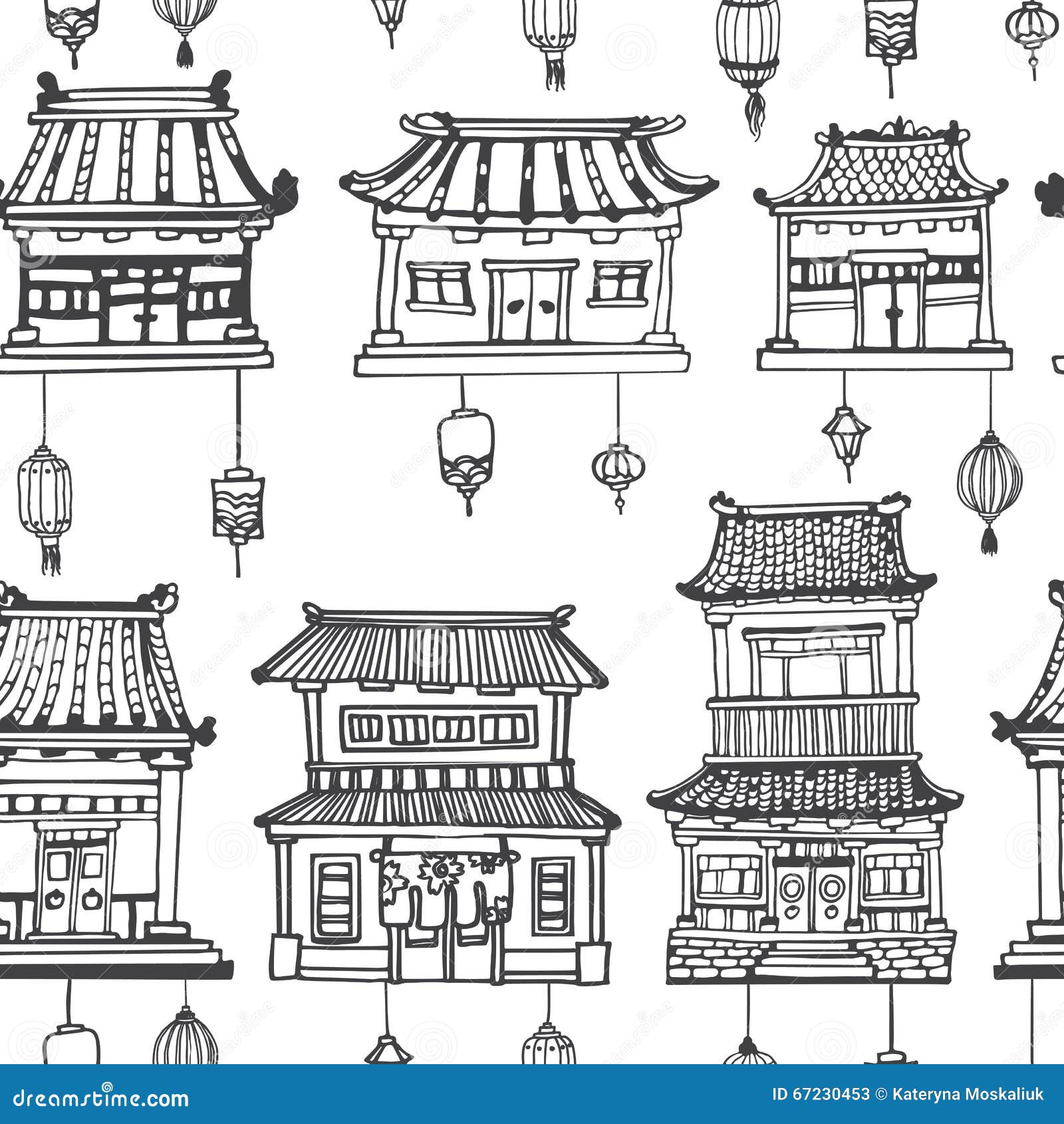 Vector Oriental Seamless Pattern with Asian Architecture Stock Vector ...