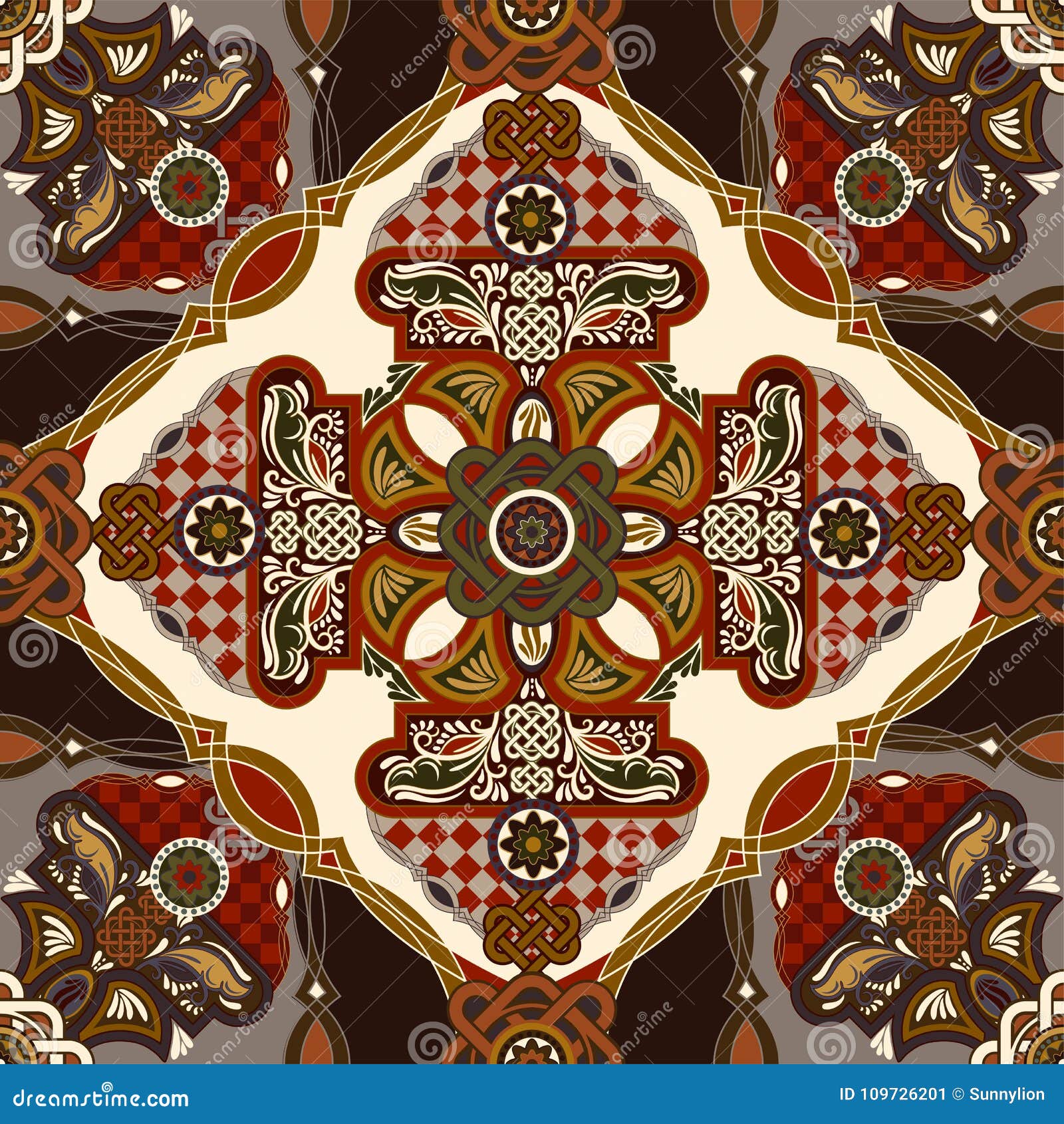 Vector Ornamental Tile Pattern. Colorful Square Design, Ethnic Style ...