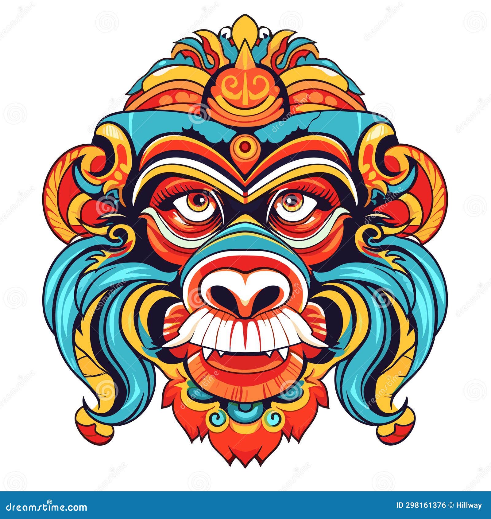 Vector Ornate Monkey Head. Patterned Tribal Colored Design. Chinese ...