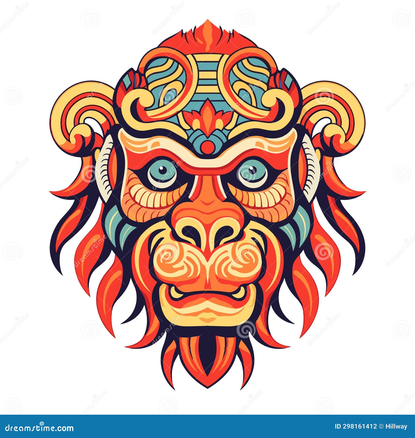 Vector Ornate Monkey Head. Patterned Tribal Colored Design. Chinese ...