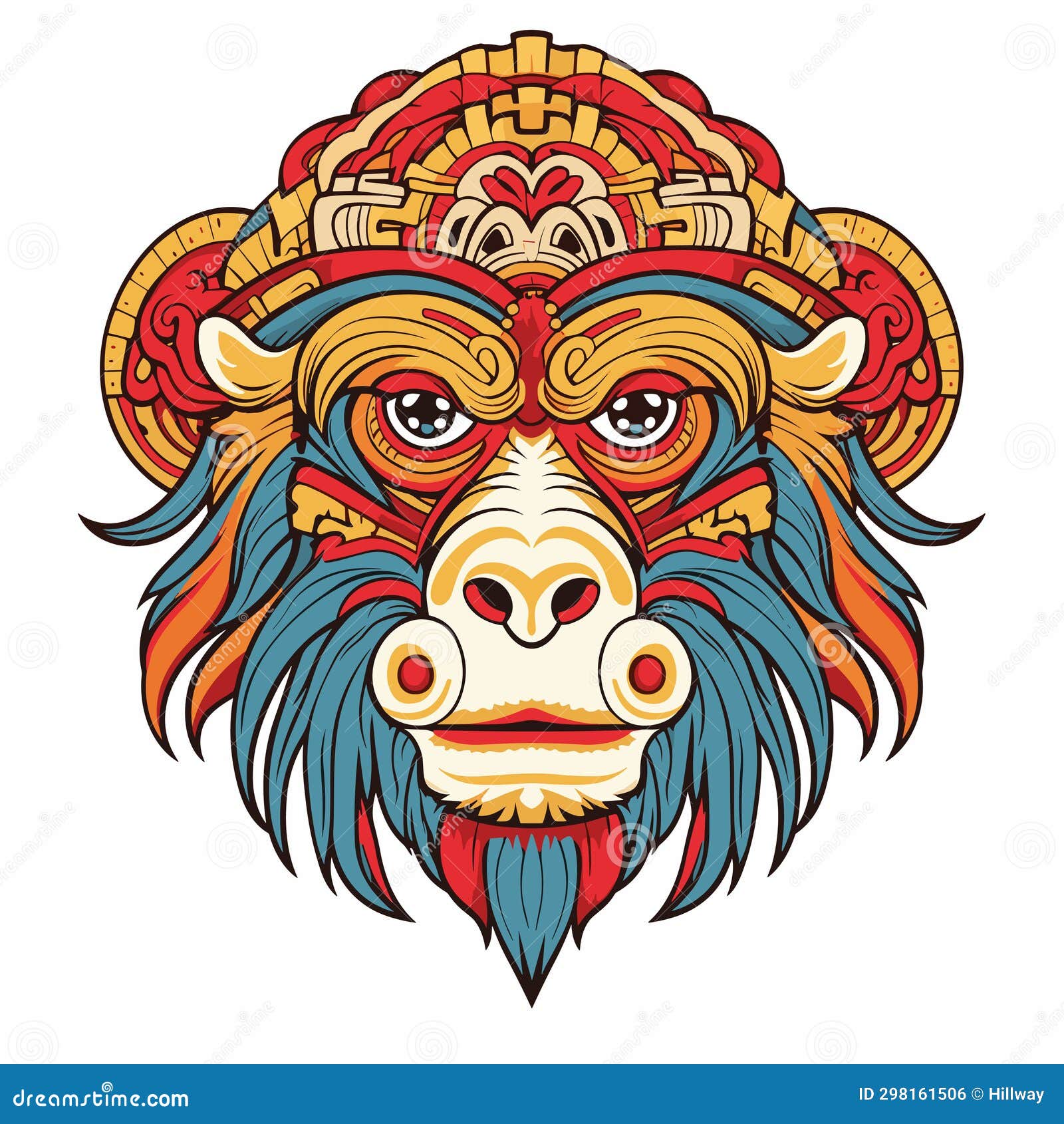 Vector Ornate Monkey Head. Patterned Tribal Colored Design. Chinese ...