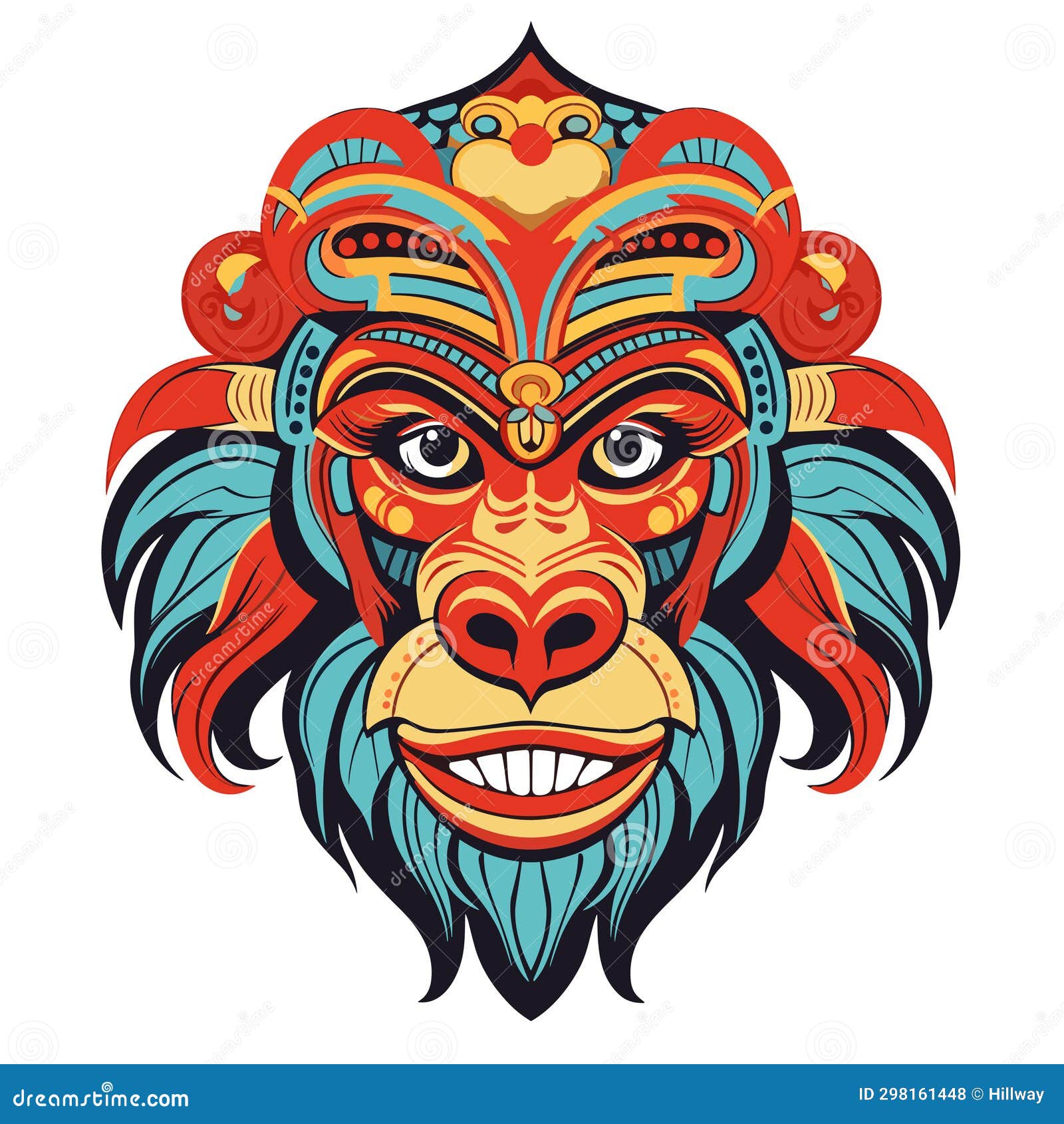 Vector Ornate Monkey Head. Patterned Tribal Colored Design. Chinese ...