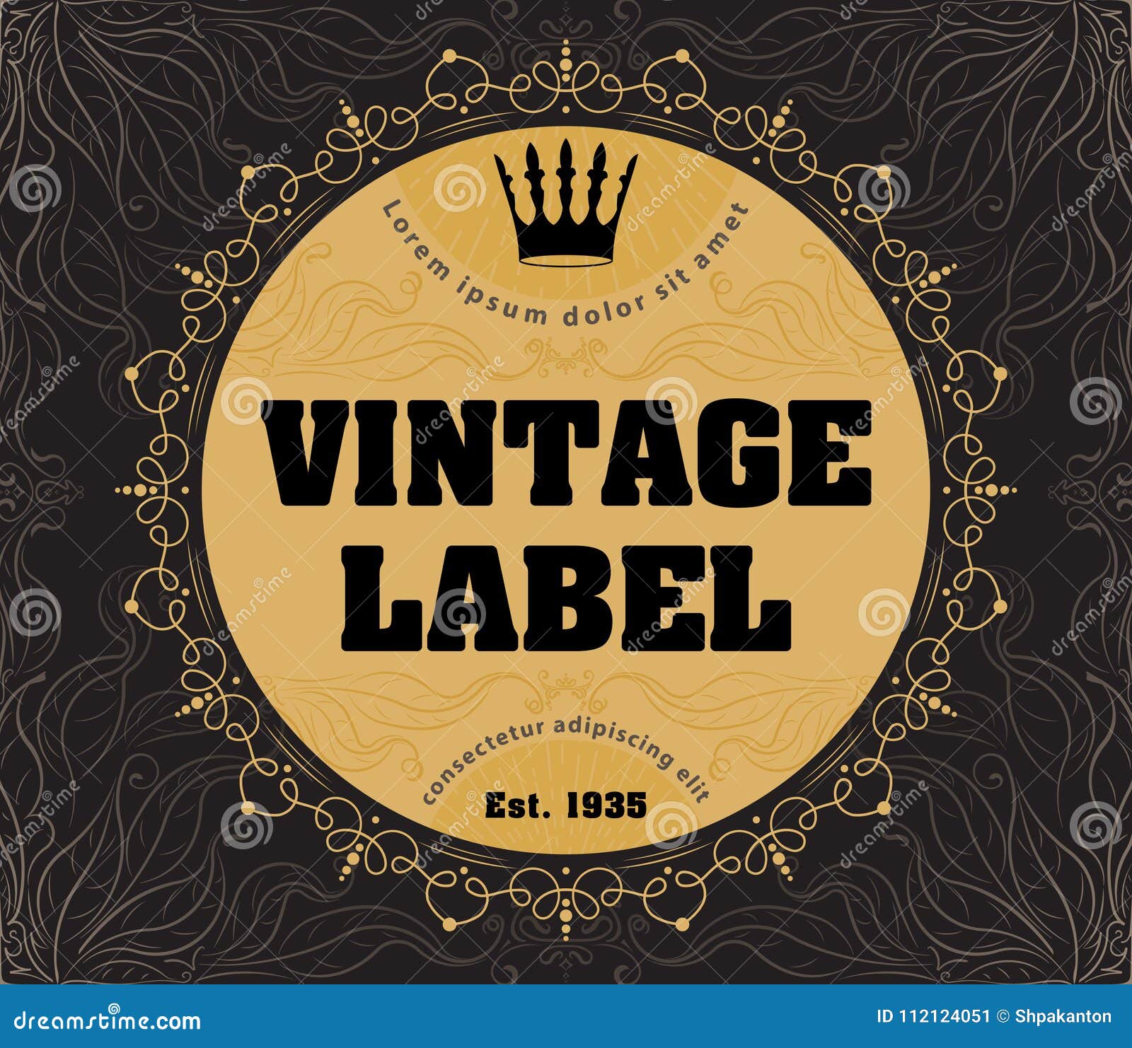 Vector Ornate Vintage Label with Crown for Your Design. Stock Vector ...