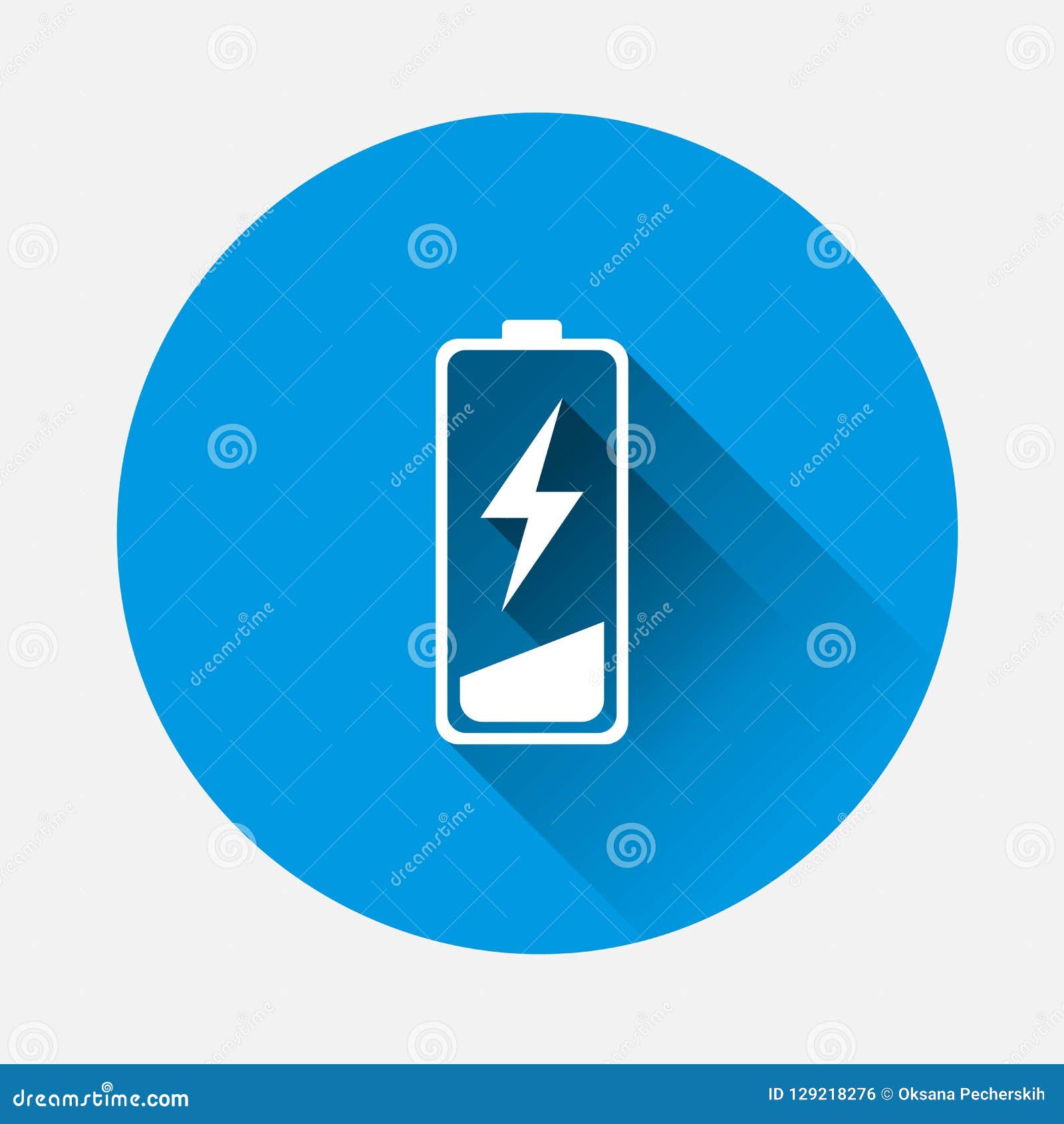 Vector Out of Battery Charge Icon on Blue Background. Flat Image Stock ...