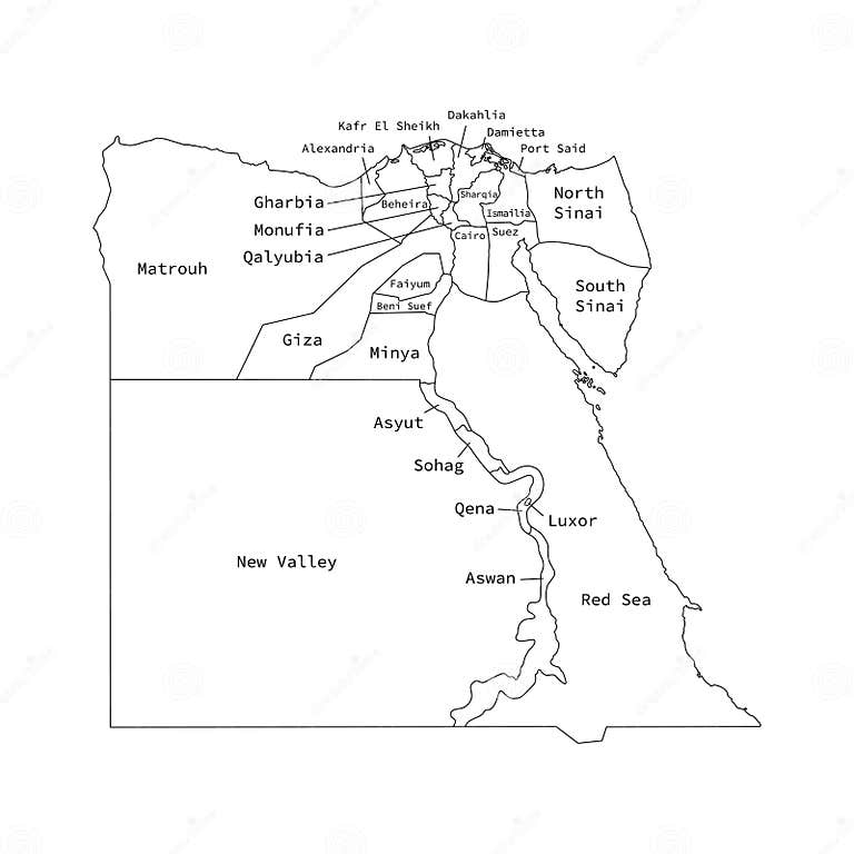 Vector Outline Administrative Division Map of Egypt. Vector Map. Stock ...