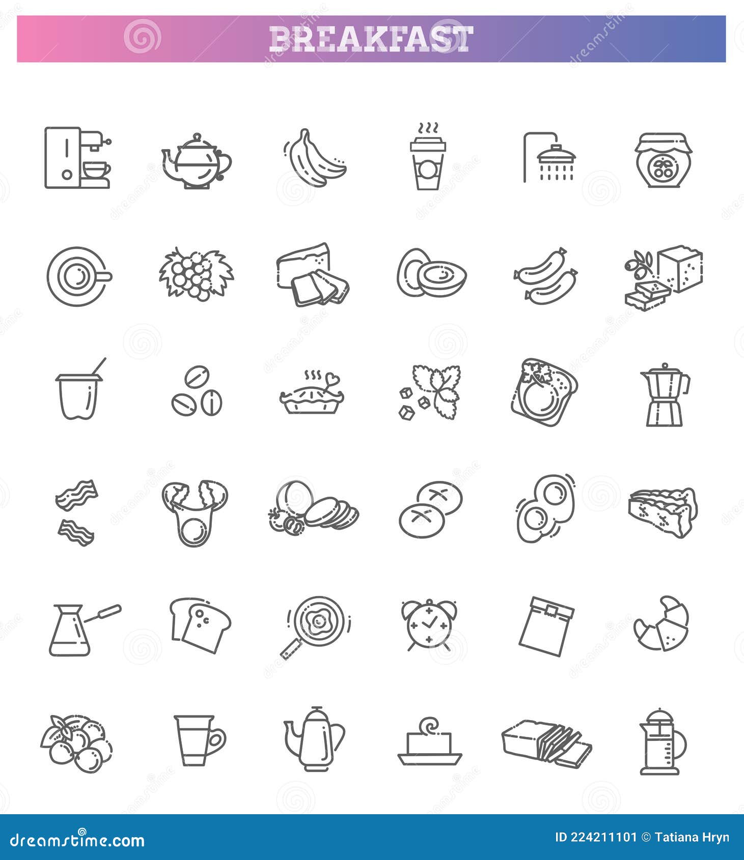 Vector Outline Breakfast Flat Icons. Cooking Set Stock Vector ...