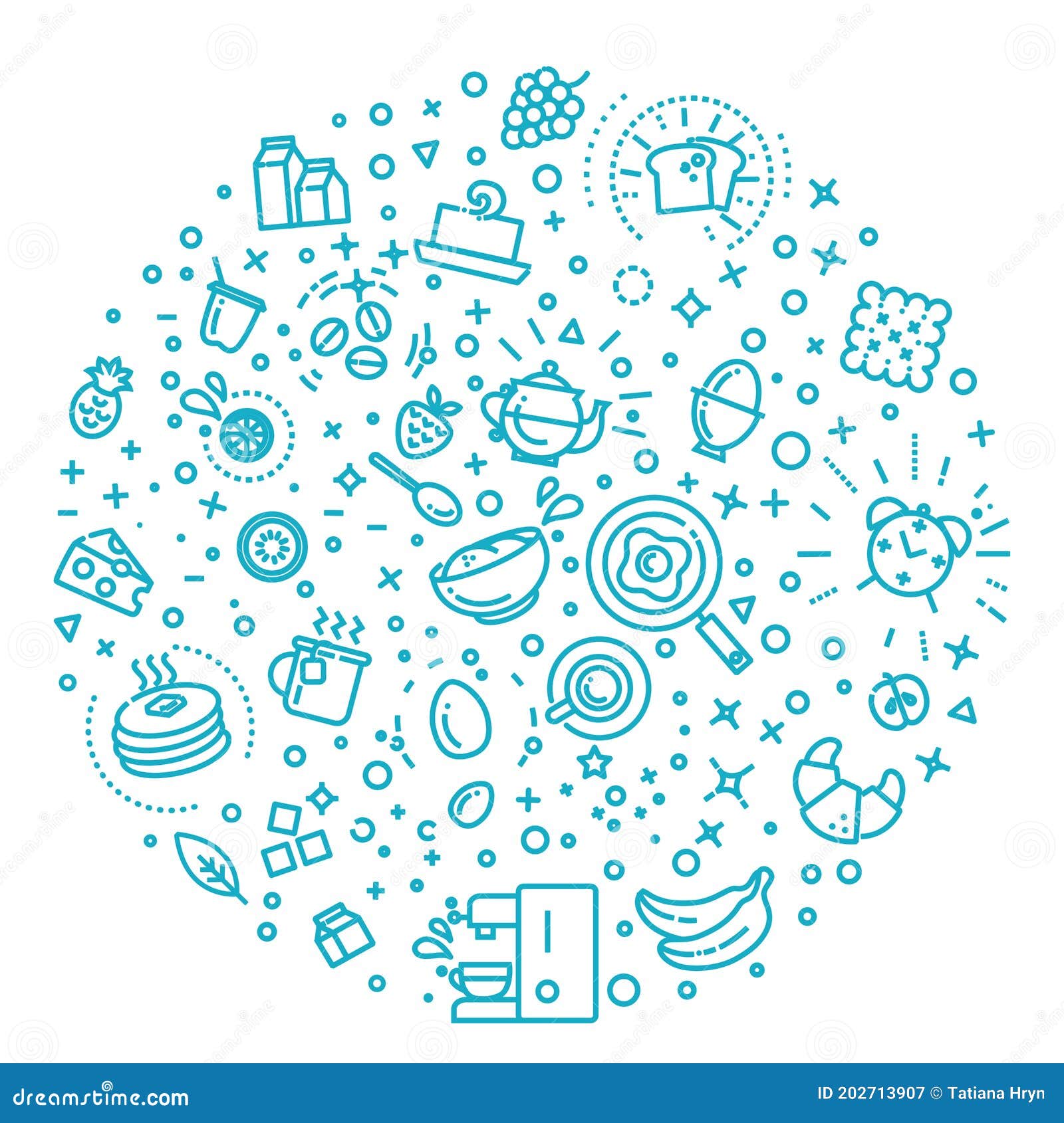 Vector Outline Breakfast Flat Icons Stock Illustration - Illustration ...